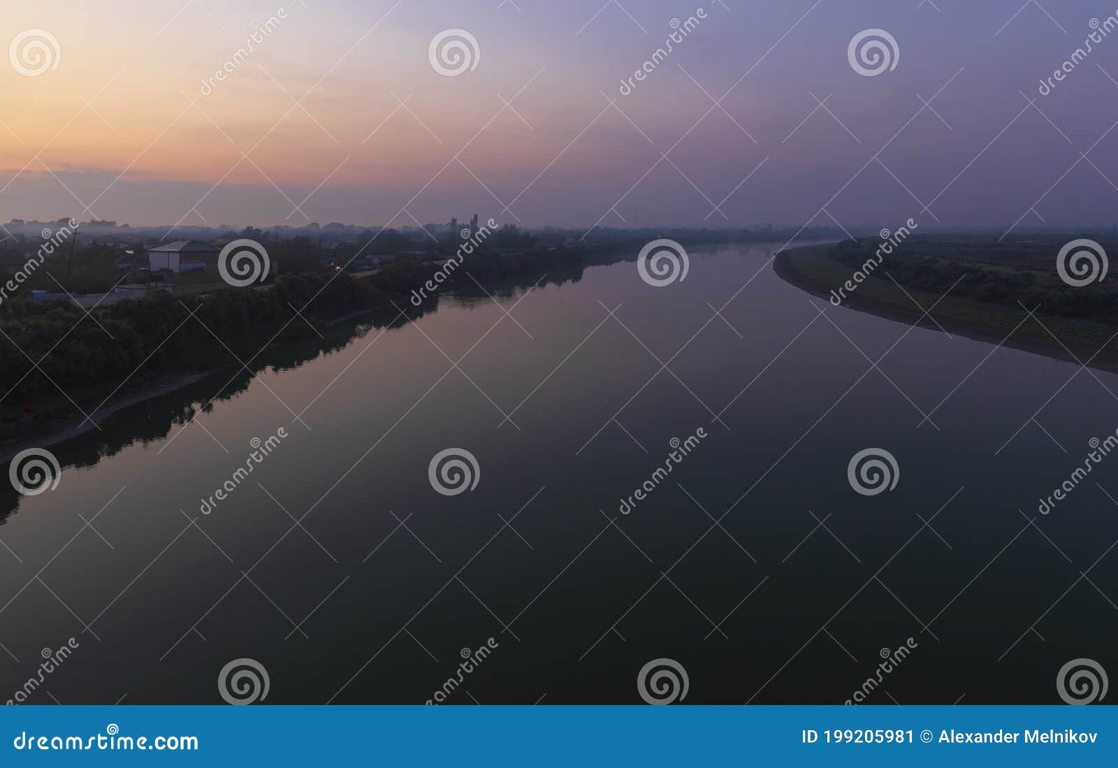 The Kura River Flowing through the City of Neftechala at Sunrise Stock ...