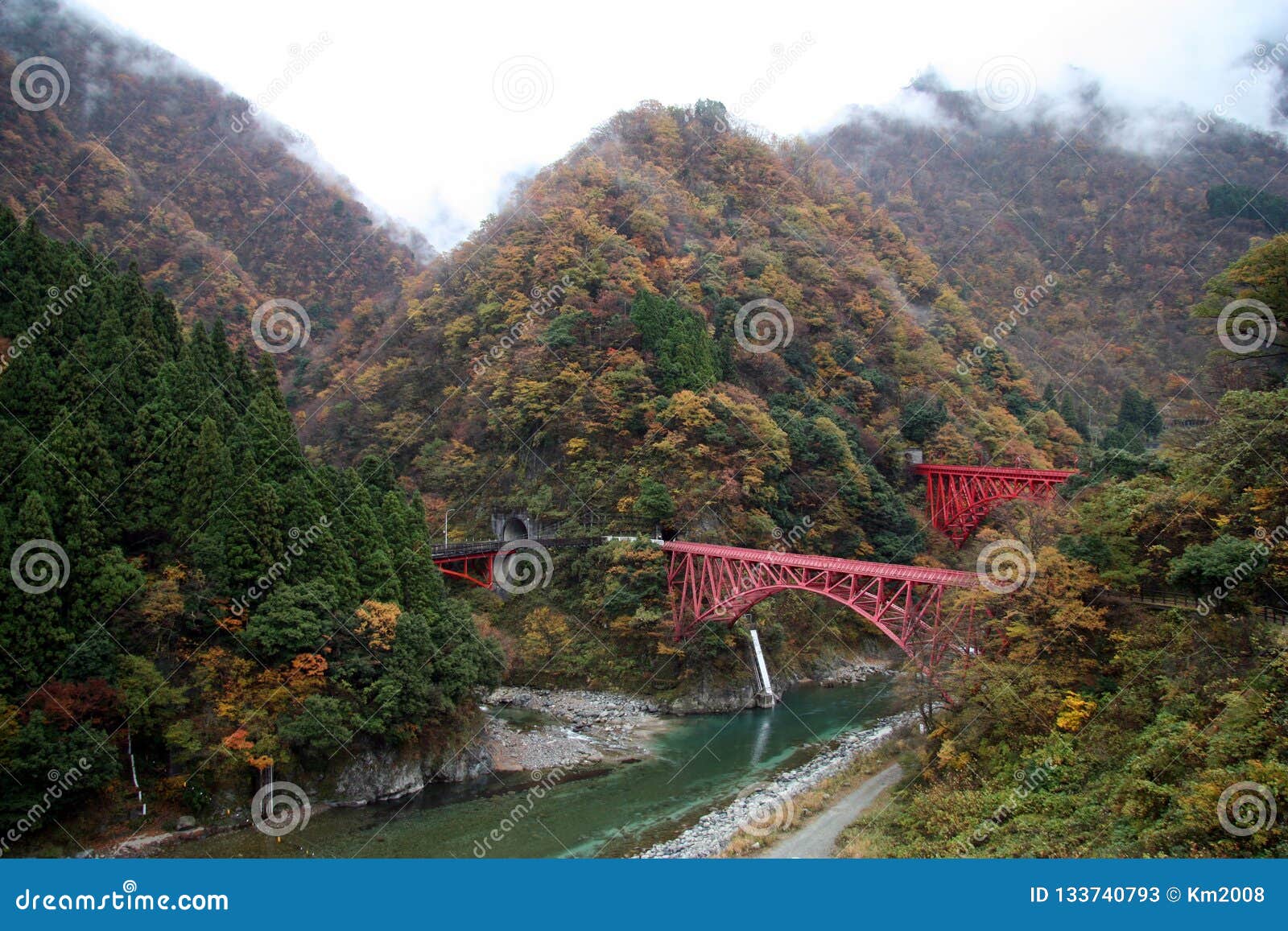 Kurobe gorge bridges stock image. Image of bridges, water - 133740793
