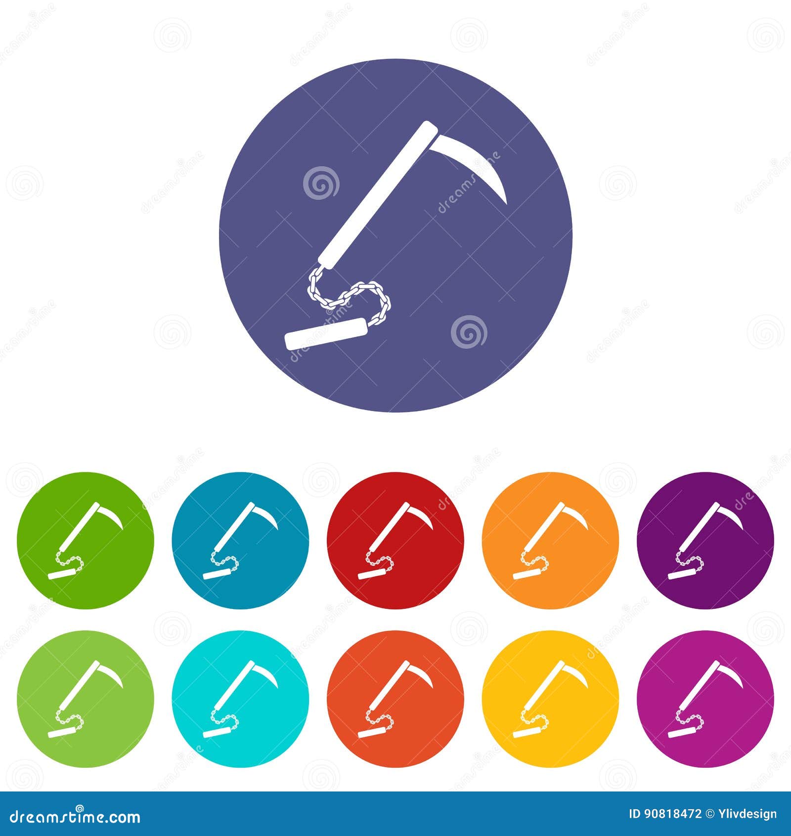 Kusarigama Icons Set Flat Vector Stock Vector - Illustration of fight ...
