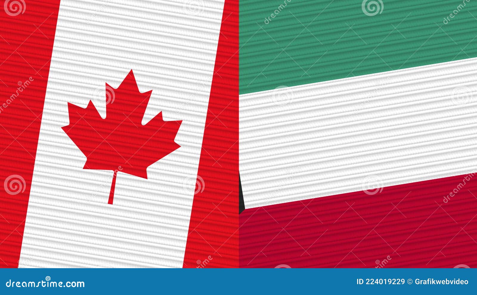 Kuwait and Canada Flags Together Fabric Texture Illustration Stock ...