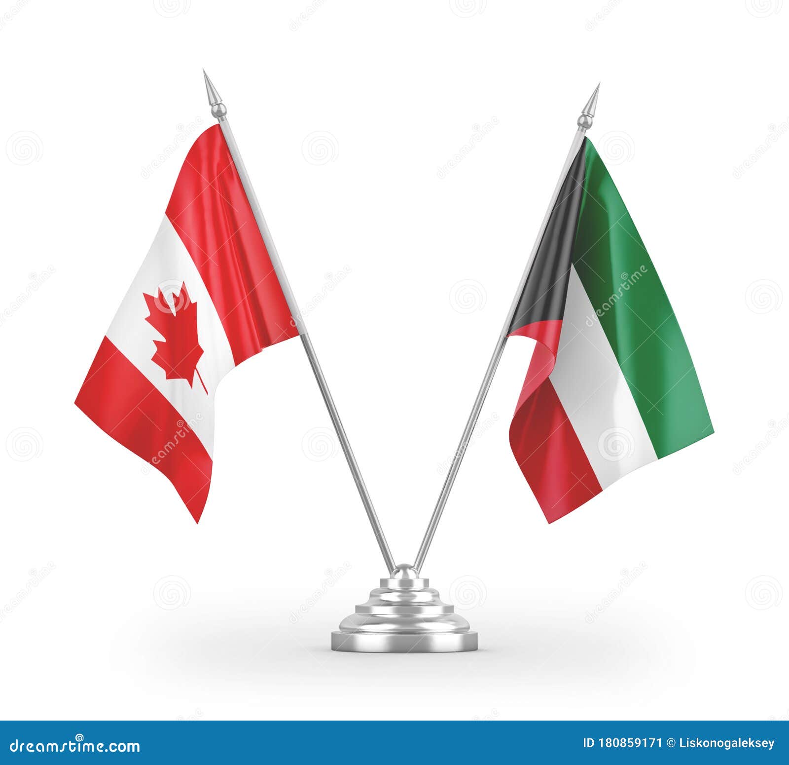 Kuwait and Canada Table Flags Isolated on White 3D Rendering Stock ...