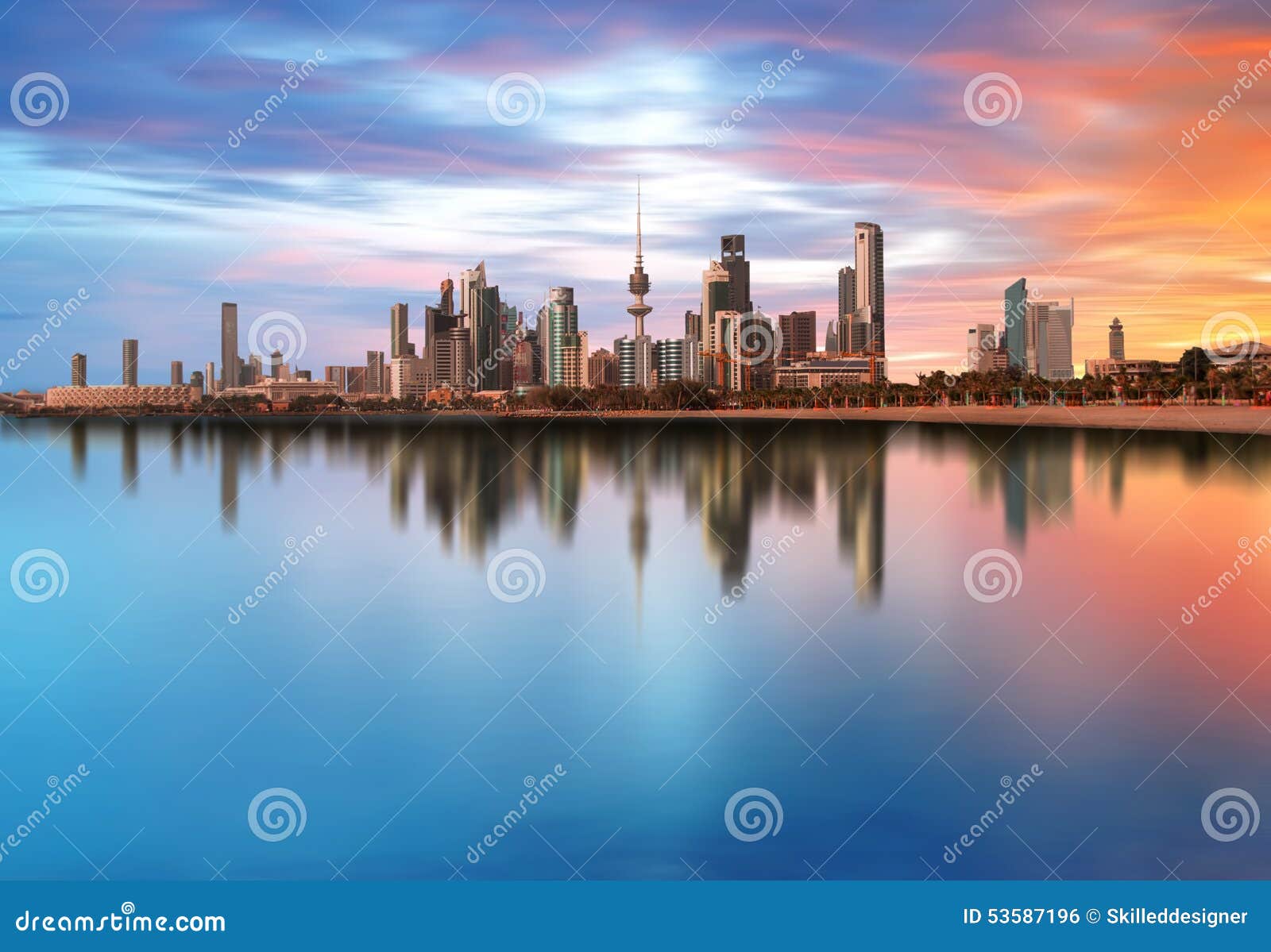 Kuwait City stock photo. Image of birdge, water, sunset - 53587196
