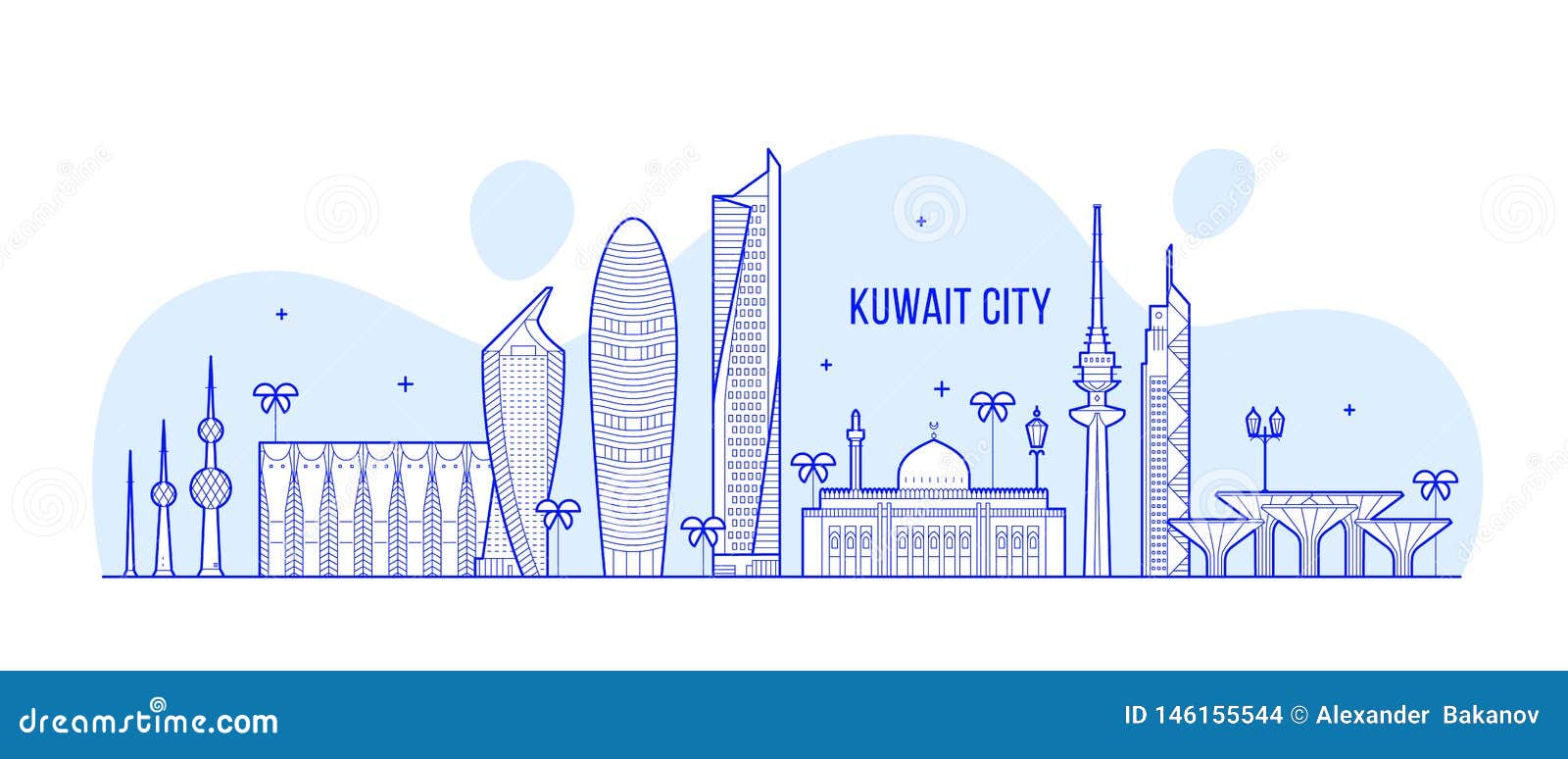 Kuwait City Skyline Vector Linear Style Buildings Stock Vector ...