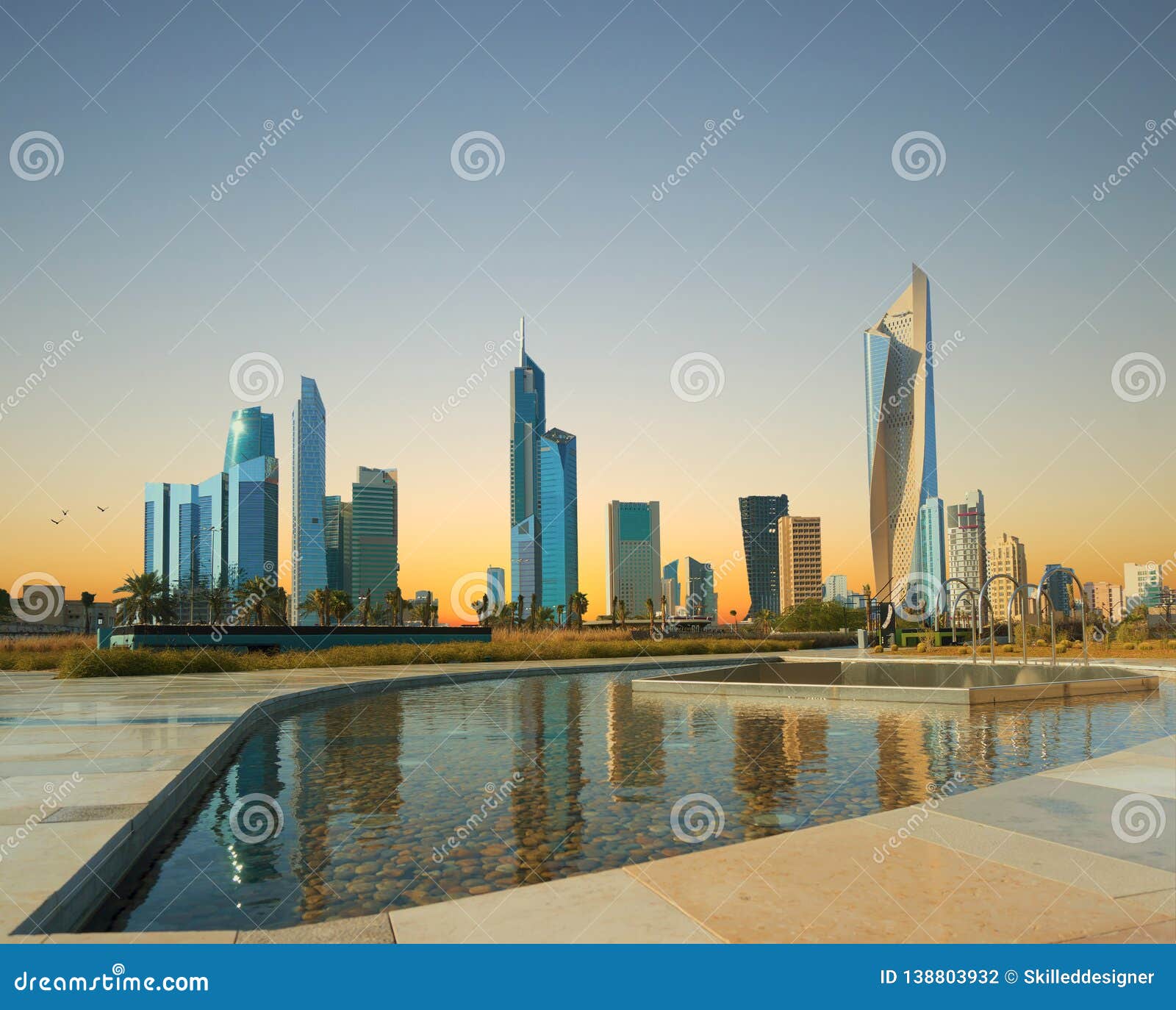 Kuwait City Skyscrapper View during Sunset Stock Illustration ...