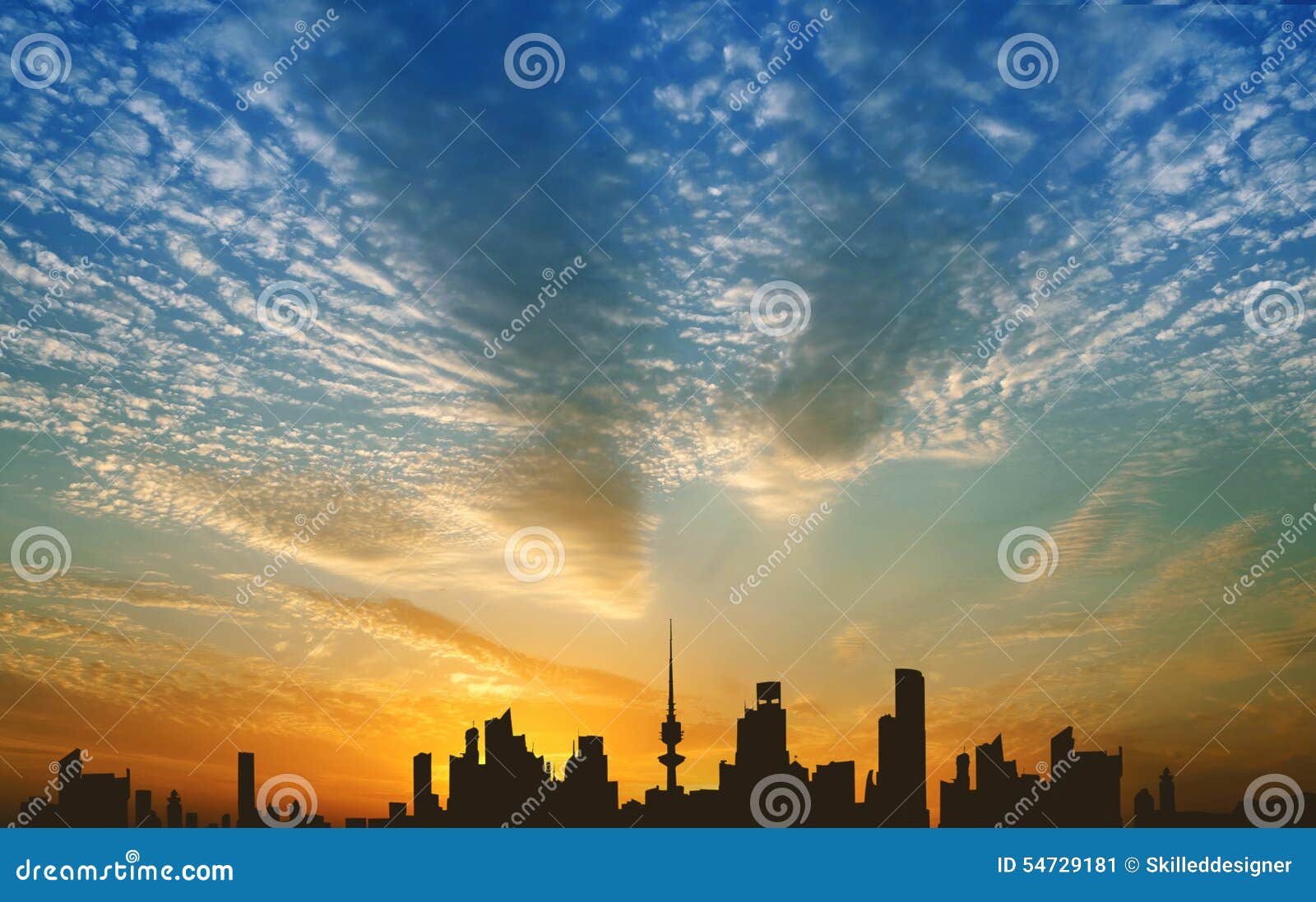 Kuwait City during Sunset stock image. Image of silhouette - 54729181