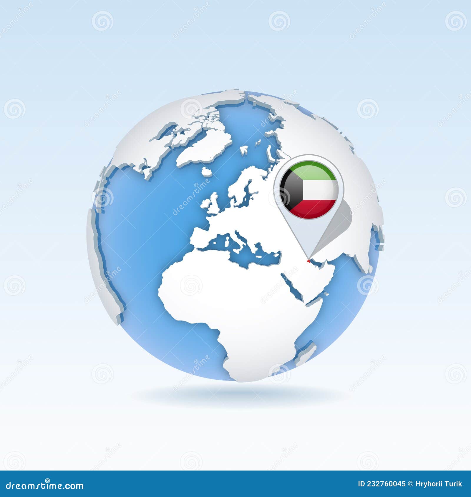Kuwait - Country Map and Flag Located on Globe, World Map. Stock Vector ...