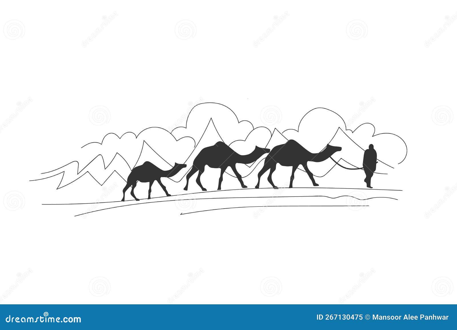 Kuwait Desert Camel Drawing Vector Illustration Stock Vector ...