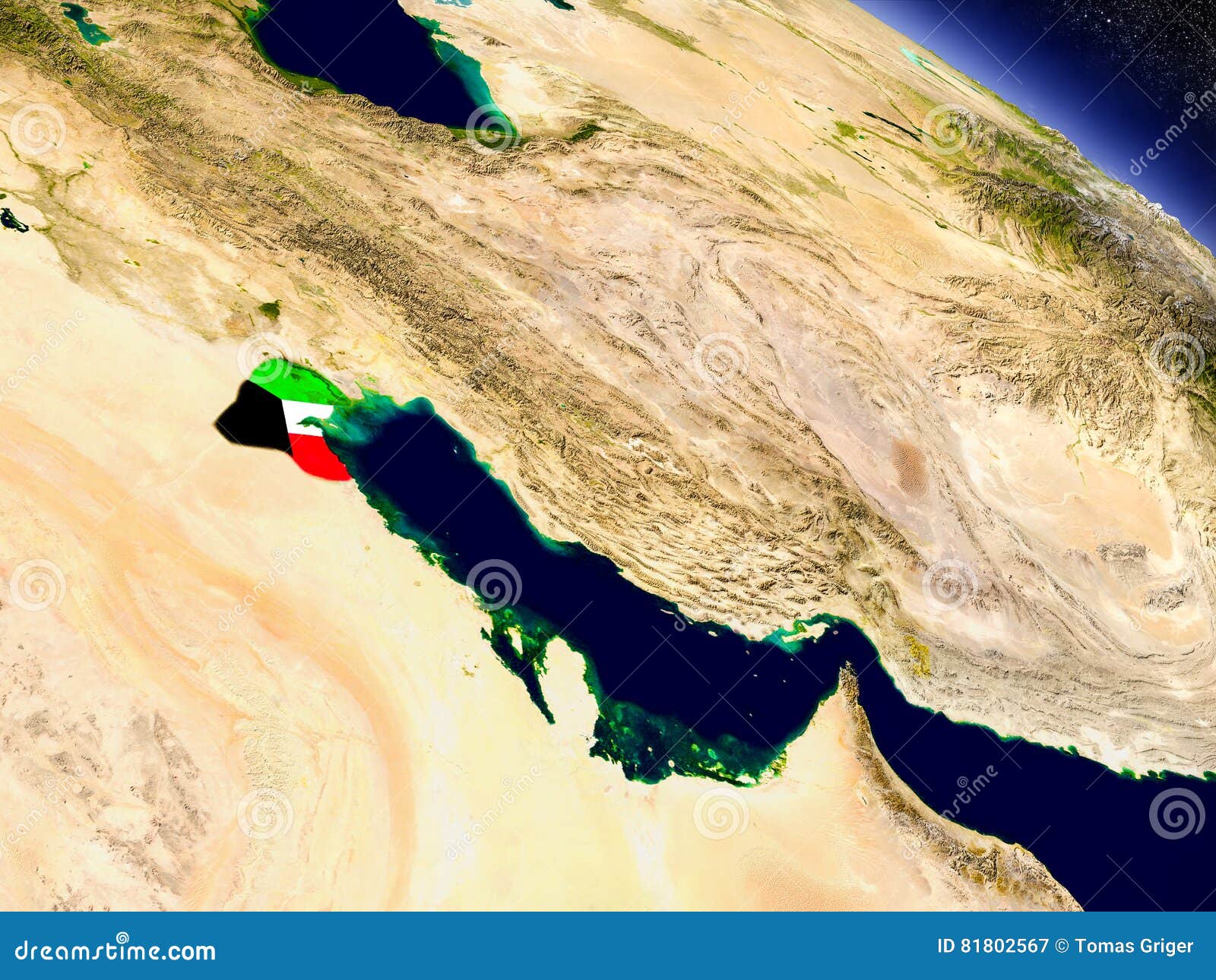 Kuwait with Embedded Flag on Earth Stock Illustration - Illustration of ...