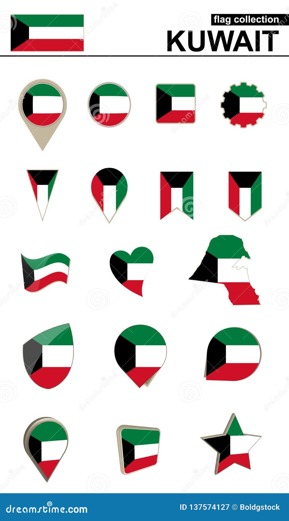 Kuwait Flag Collection. Big Set for Design Stock Vector - Illustration ... Kuwait Flag Collection. Big Set for Design Stock Vector - Illustration ...