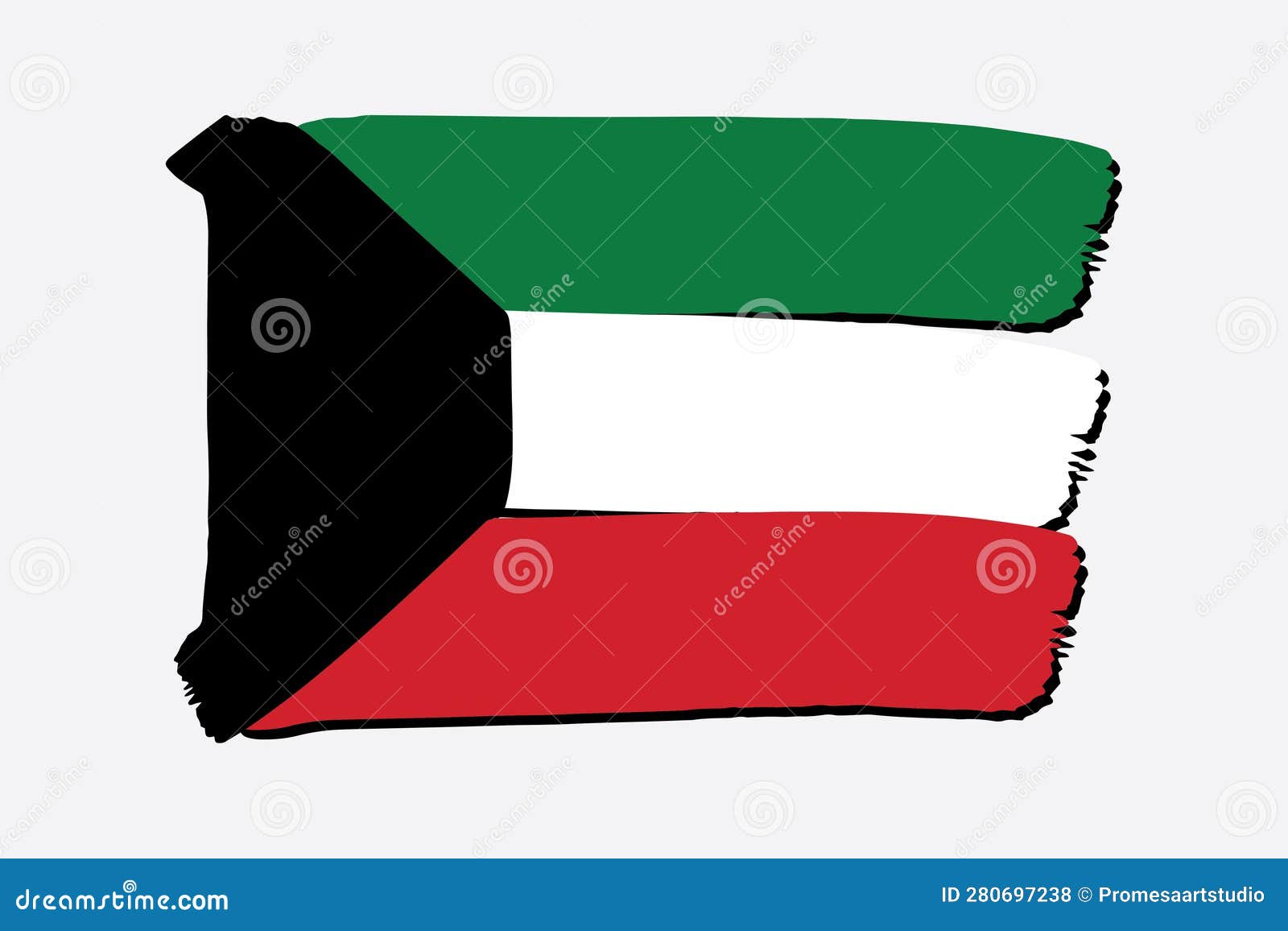 Kuwait Flag with Colored Hand Drawn Lines in Vector Format Stock ...