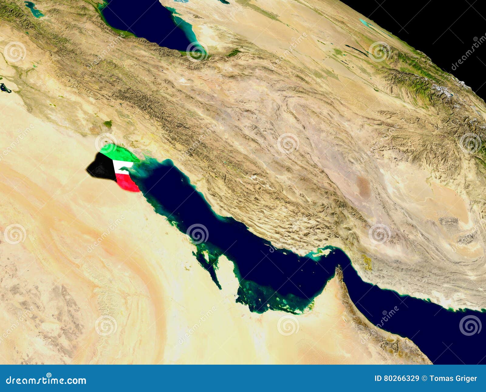 Kuwait with flag on Earth stock illustration. Illustration of country ...