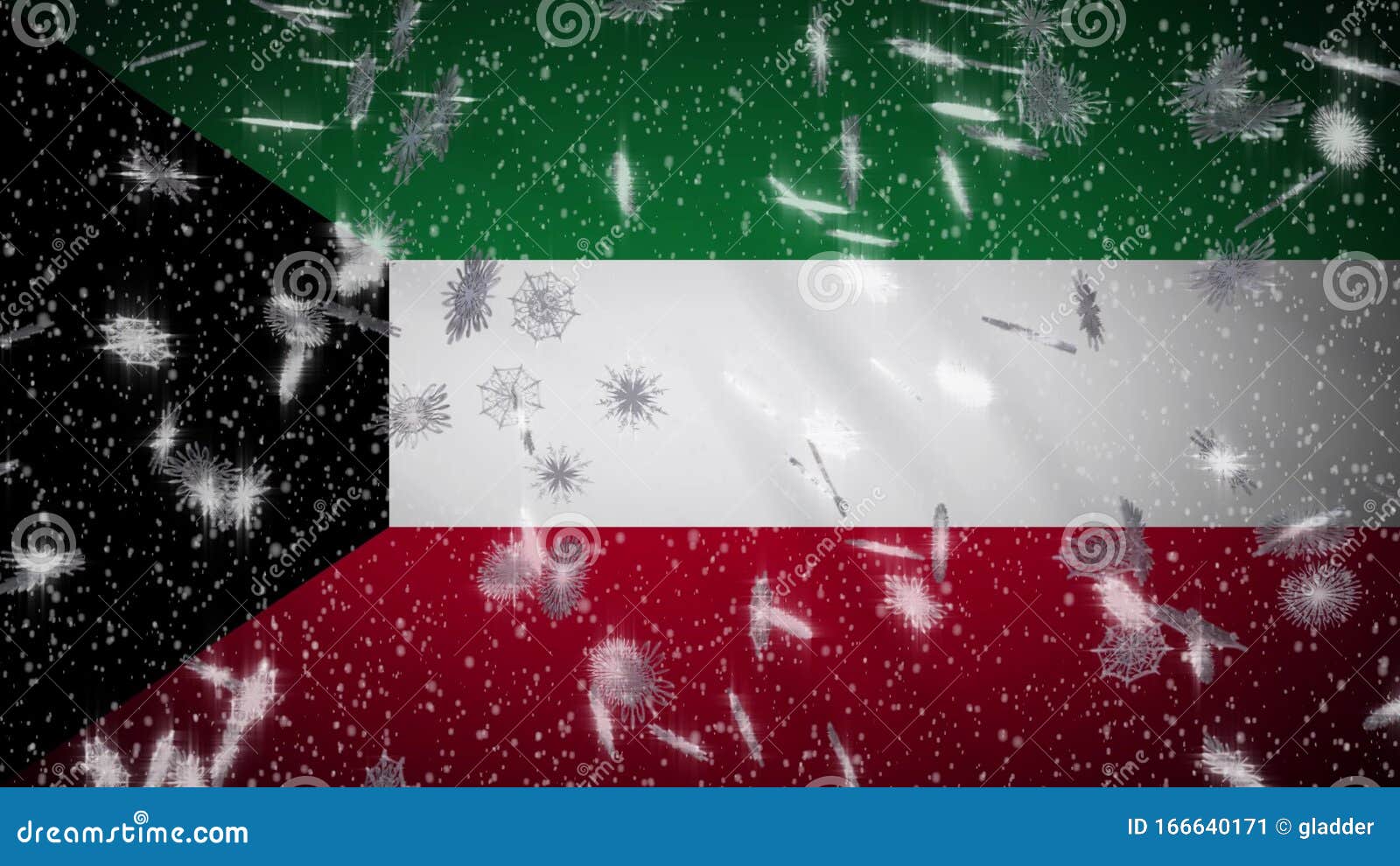 Kuwait Flag Falling Snow Loopable, New Year and Christmas Background ...
