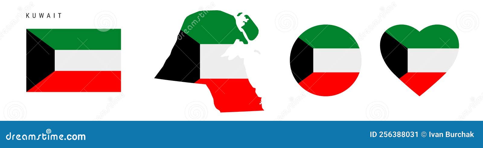 Kuwait Flag in Different Shapes Icon Set. Flat Vector Illustration ...