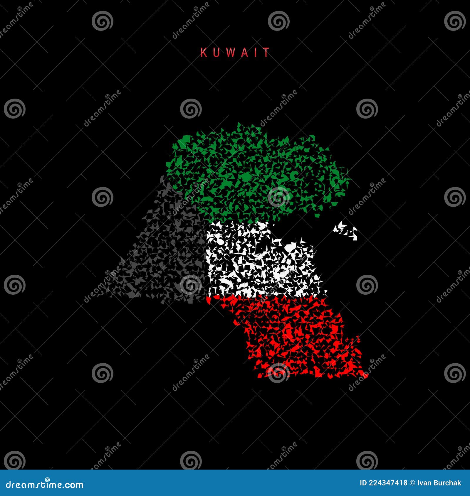 Kuwait Flag Map Chaotic Particles Pattern In The Kuwaiti Flag Colors