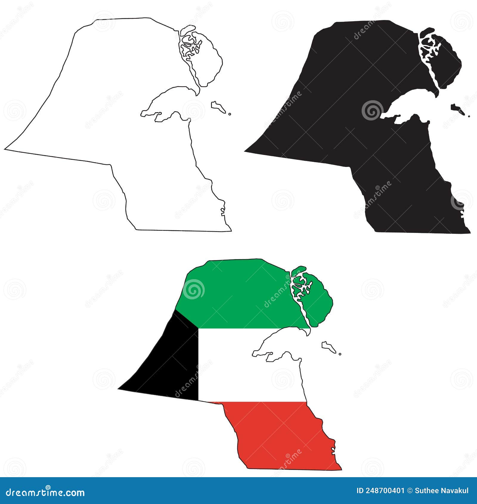 Kuwait Flag Map on White Background. Outline Map of Kuwait. Kuwait ...