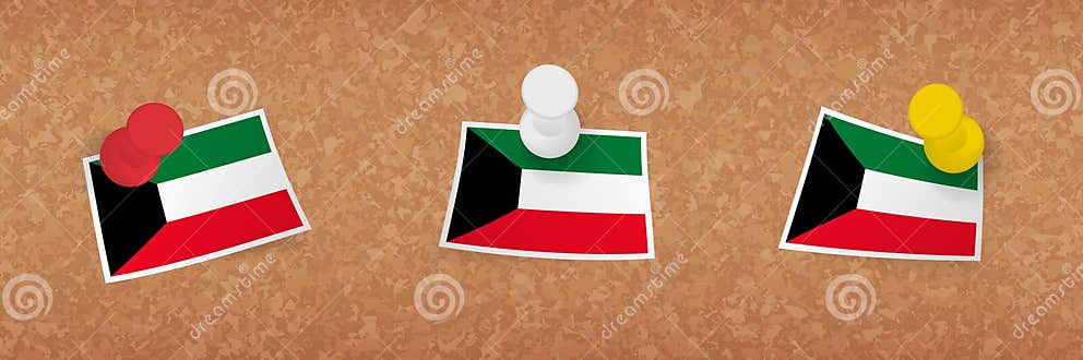 Kuwait Flag Pinned in Cork Board, Three Versions of Kuwait Flag Stock ...