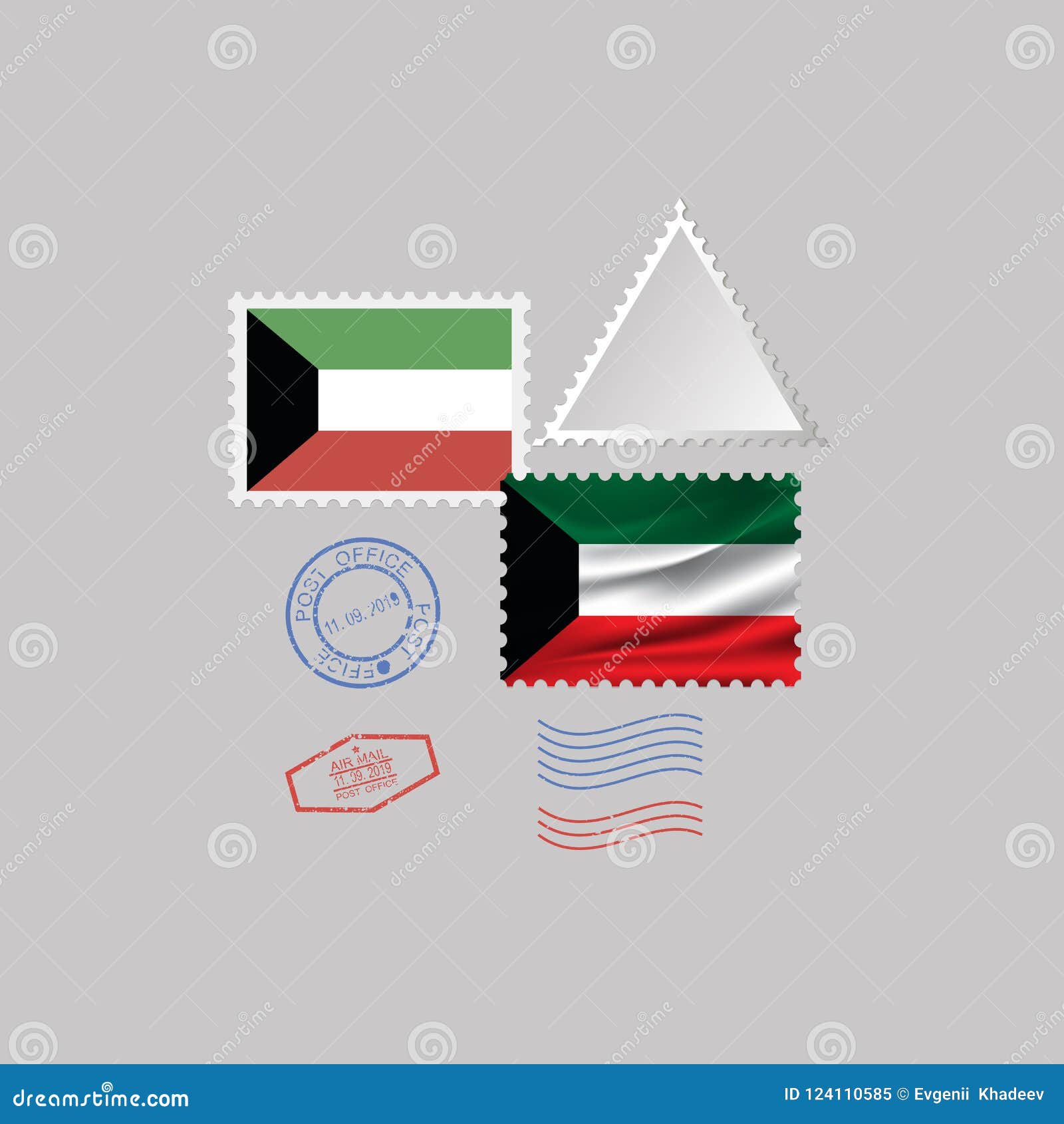 KUWAIT Flag Postage Stamp Set, Isolated on Gray Background, Vector ...