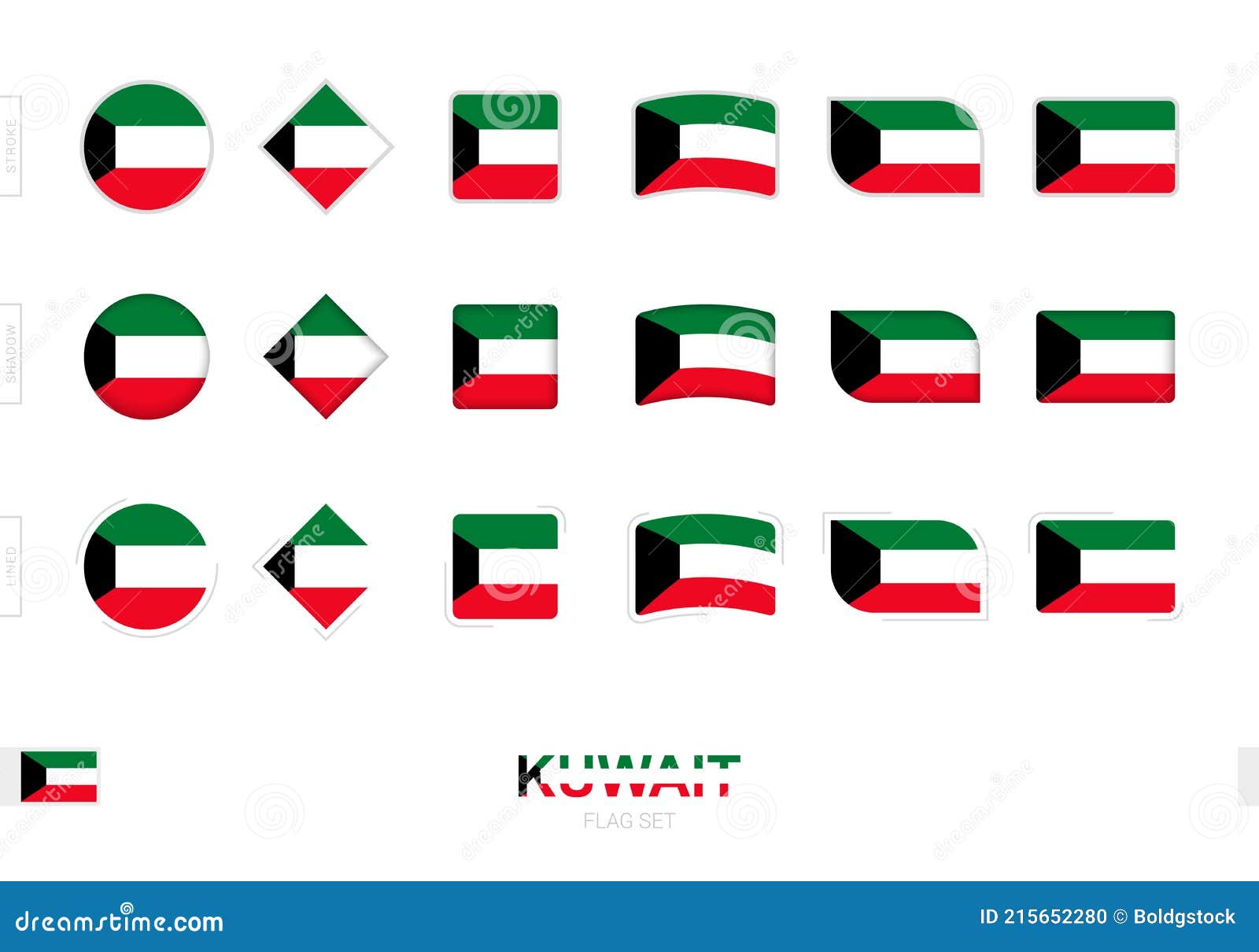 Kuwait Flag Set, Simple Flags of Kuwait with Three Different Effects ...