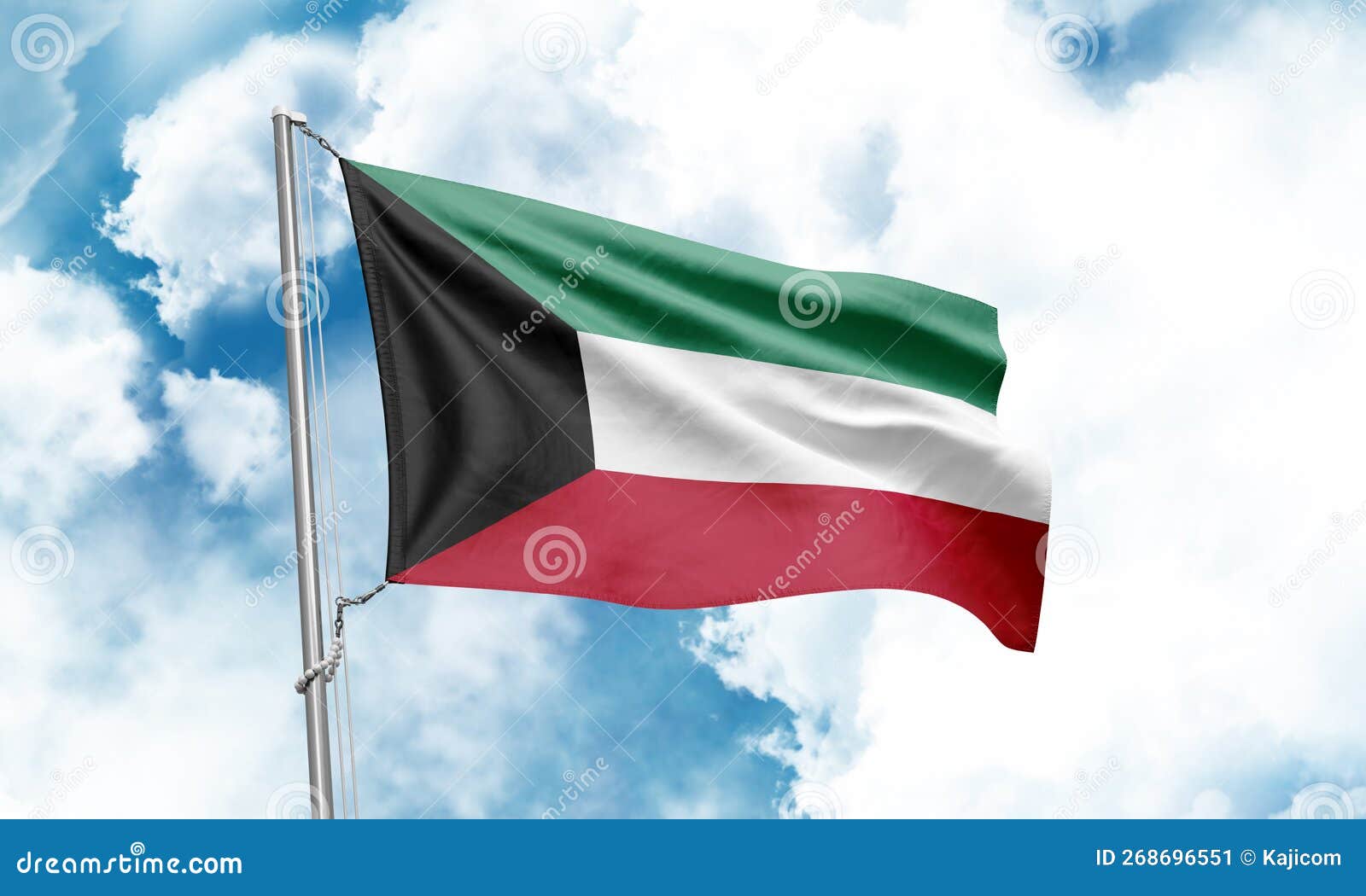 Kuwait Flag Waving on Sky Background. Stock Illustration - Illustration ...