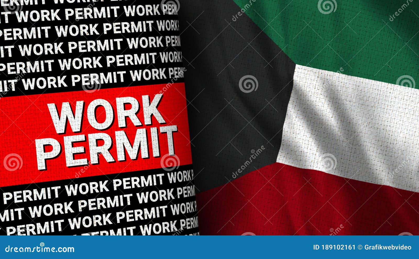 Kuwait Flag with Work Permit Title Stock Illustration - Illustration of ...