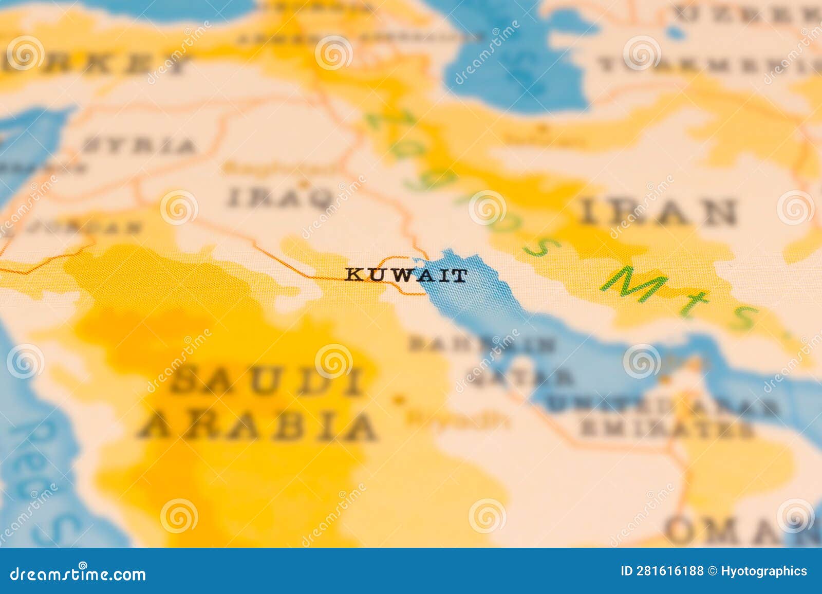 Kuwait in Focus on a Tilted World Map. Stock Illustration ...
