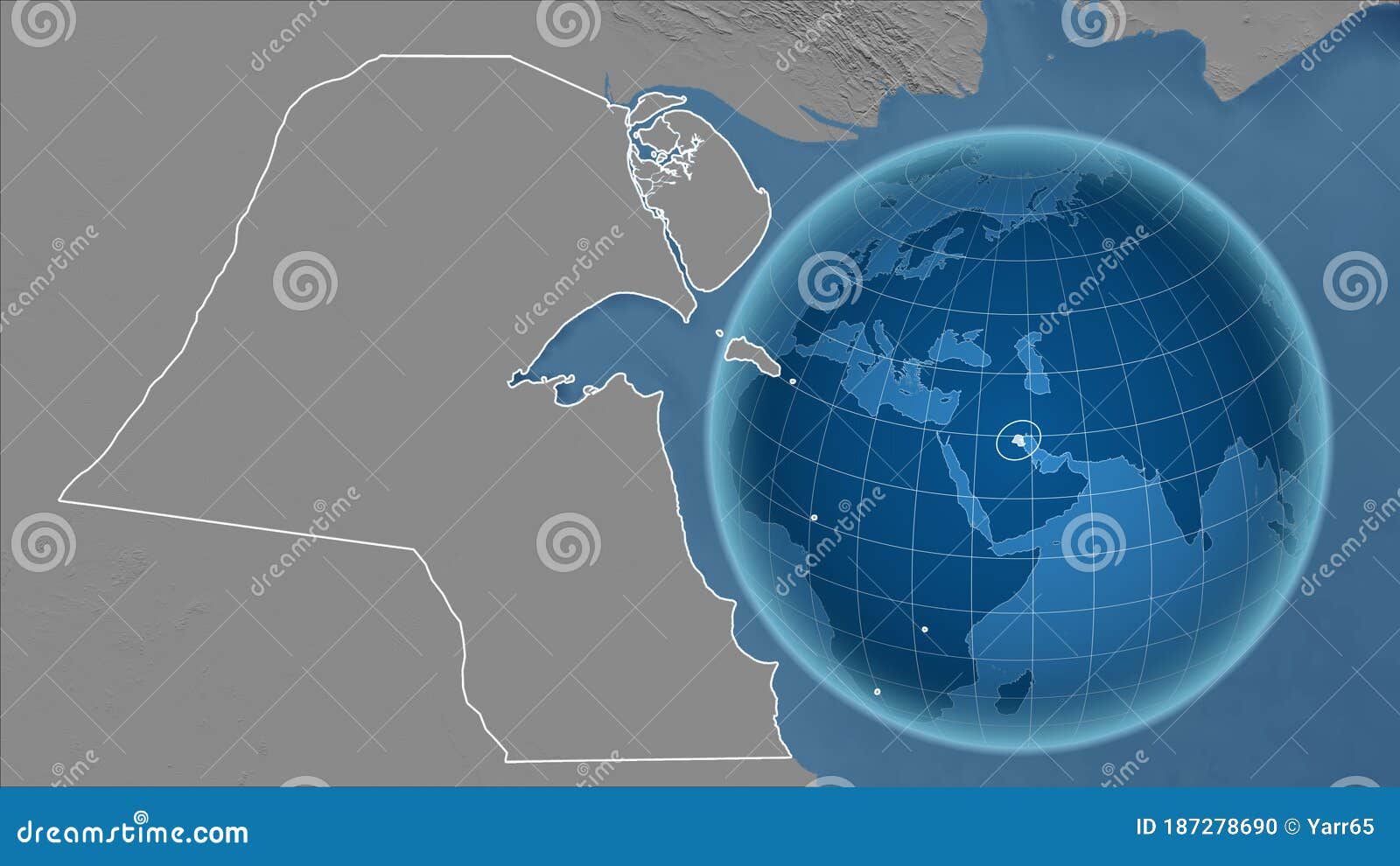 Kuwait - Grayscale. Country and Globe, Composition Stock Illustration ...