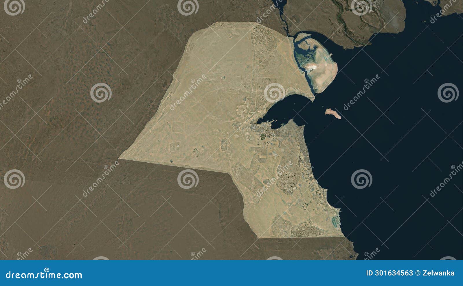 Kuwait Highlighted. High-res Satellite Stock Illustration ...