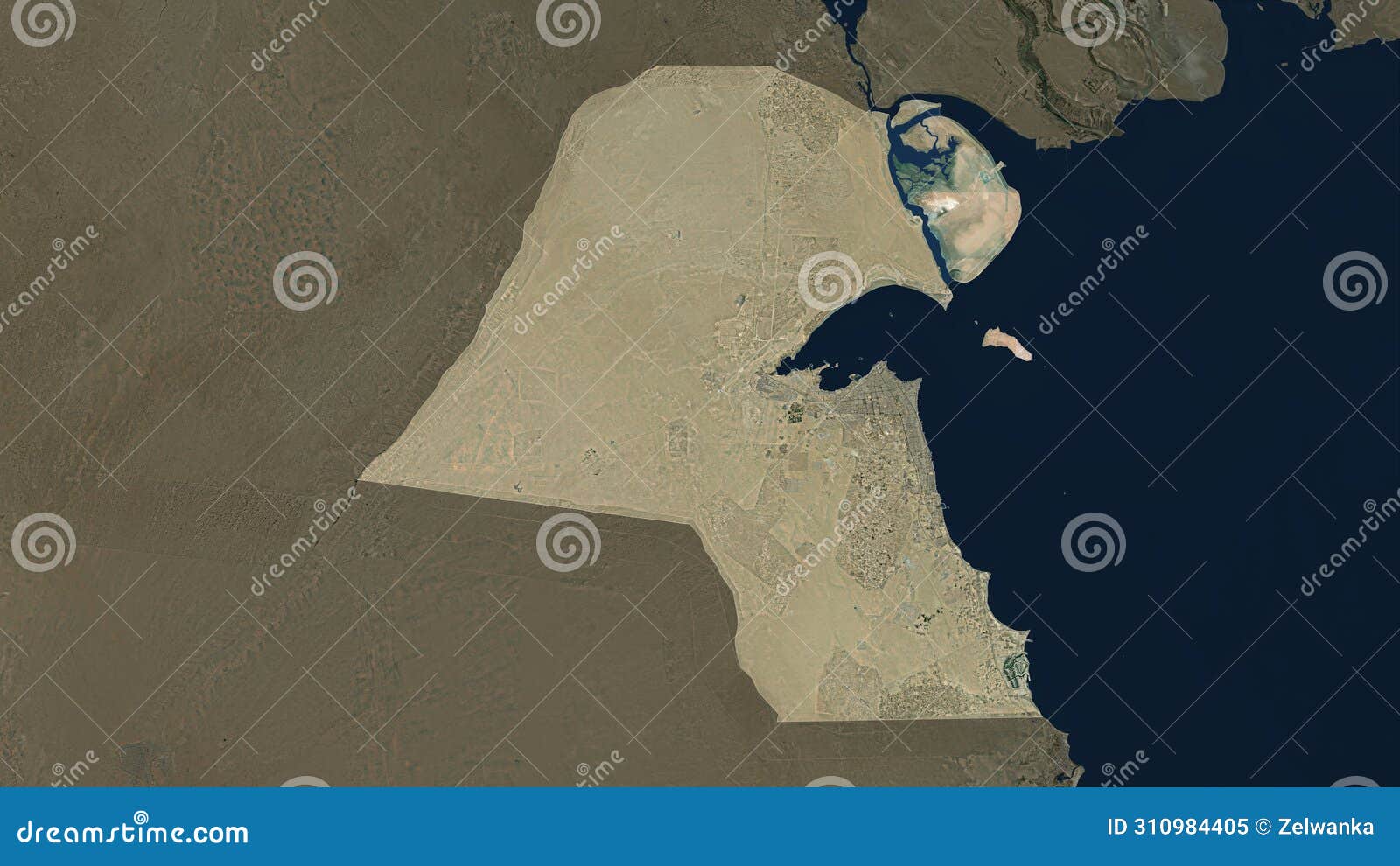 Kuwait Highlighted. Low-res Satellite Stock Illustration - Illustration ...