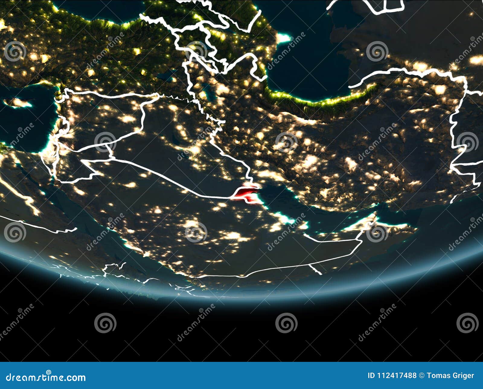 Kuwait on Earth from Space at Night Stock Illustration - Illustration ...