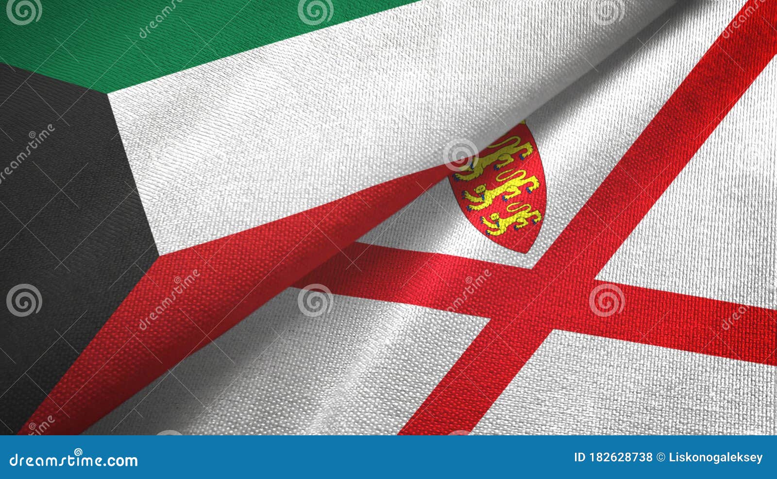 Kuwait and Jersey Two Flags Textile Cloth, Fabric Texture Stock ...