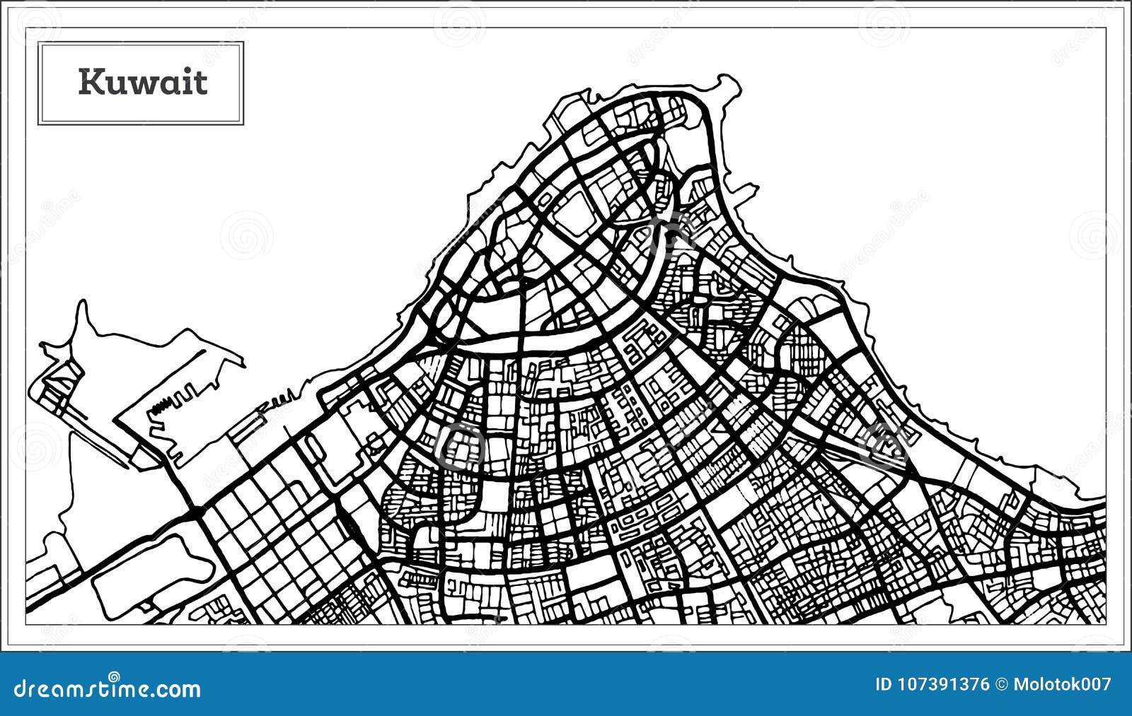 Kuwait Map in Black and White Color. Stock Vector - Illustration of ...