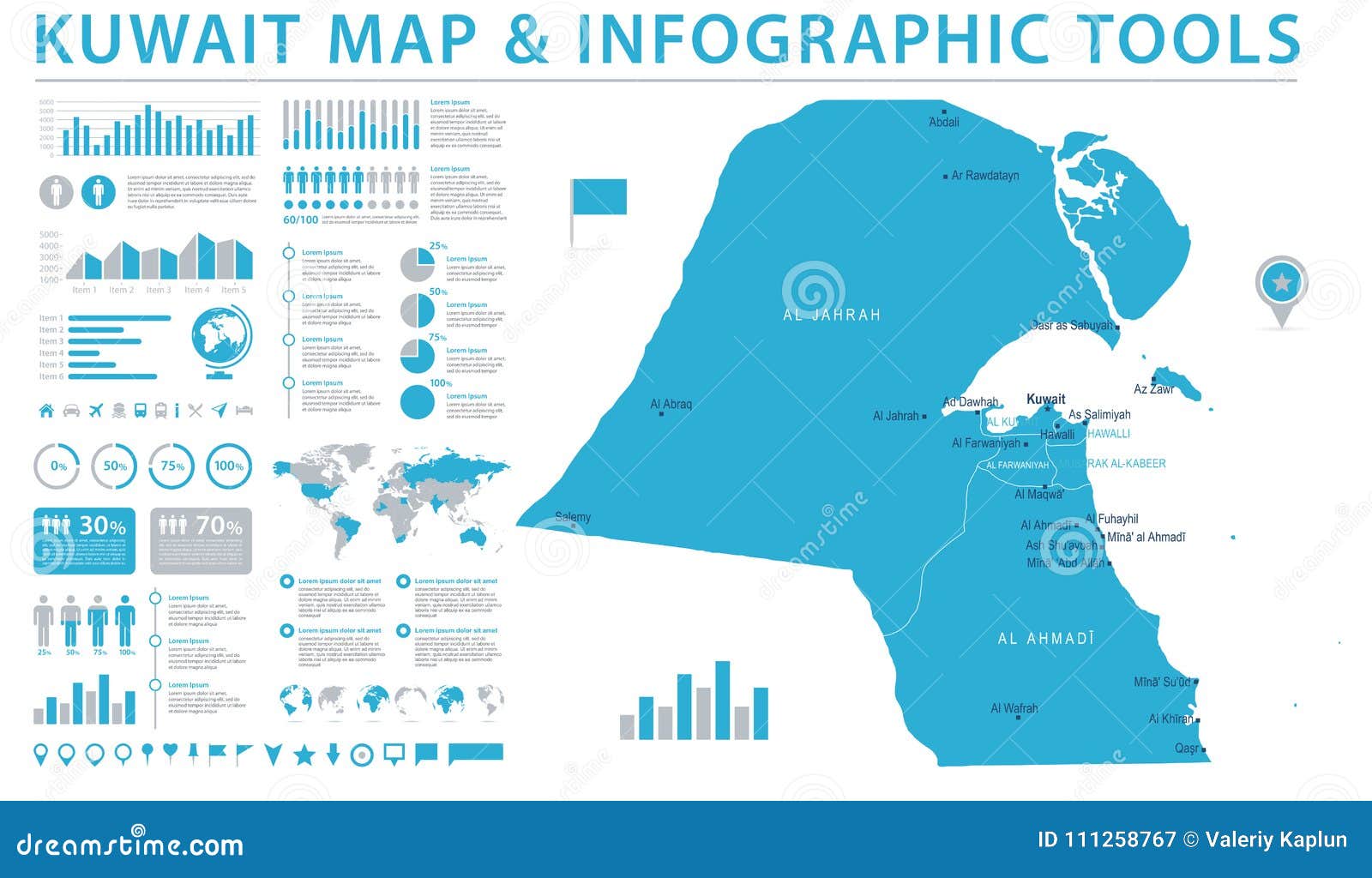 Kuwait Map - Info Graphic Vector Illustration Stock Illustration ...