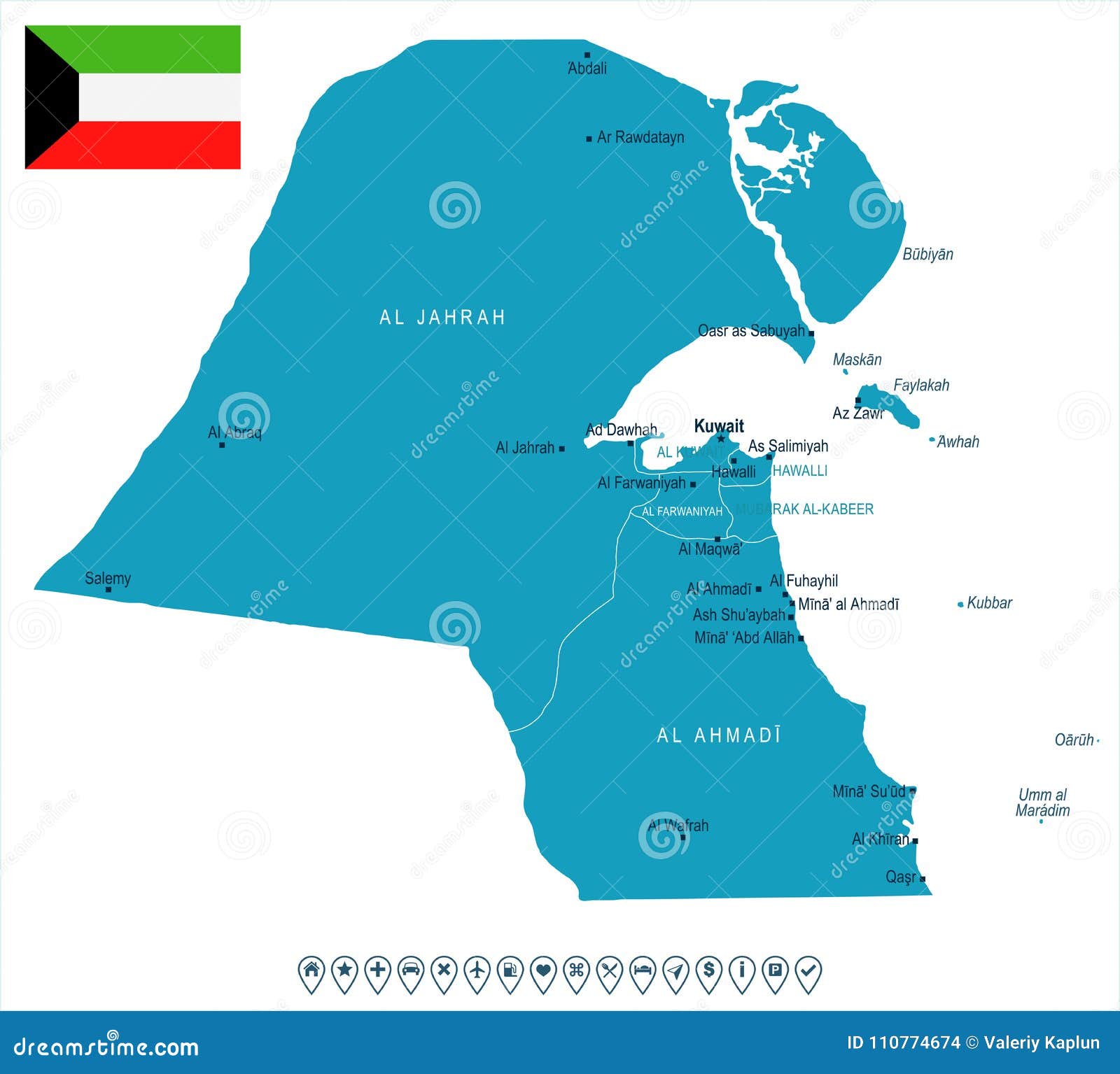 Kuwait - Map and Flag - Detailed Vector Illustration Stock Illustration ...