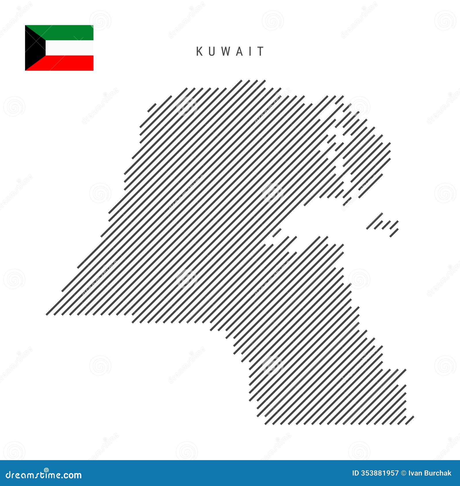 Kuwait Map from Pattern of Black Slanted Parallel Lines. Flat Vector ...