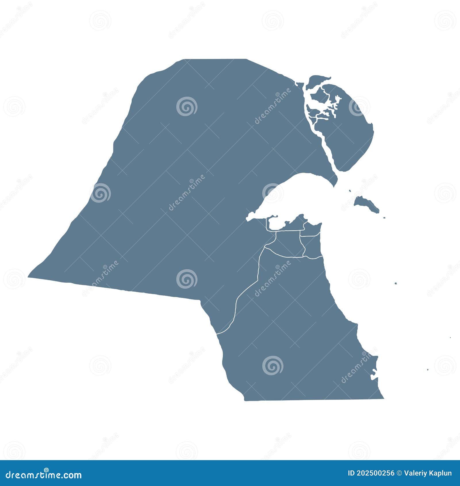 Kuwait Map - Vector Solid Contour and State Regions Stock Illustration ...