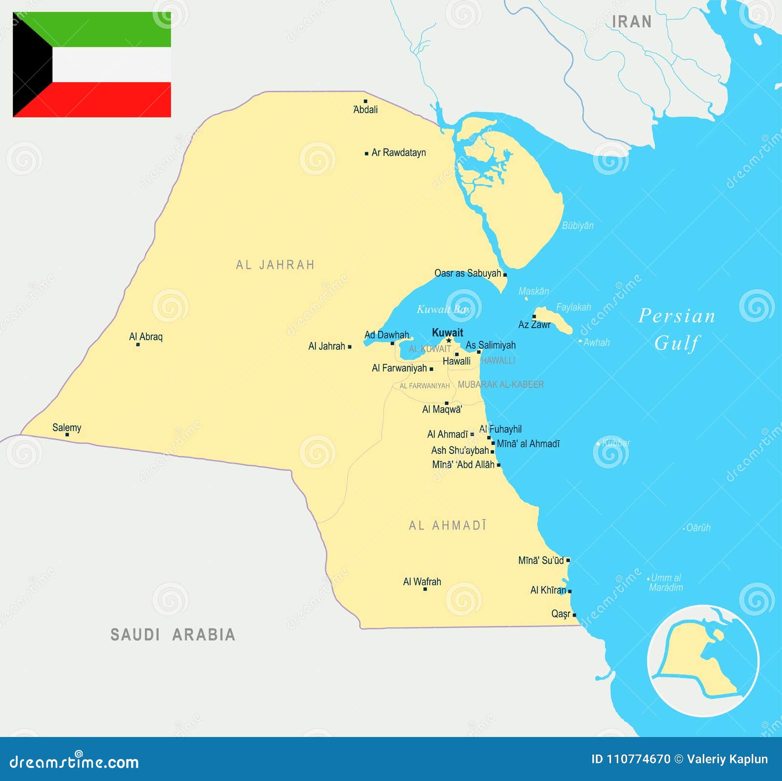 Kuwait, Mapa - Ejemplo Detallado Del Vector Stock de ilustración ...