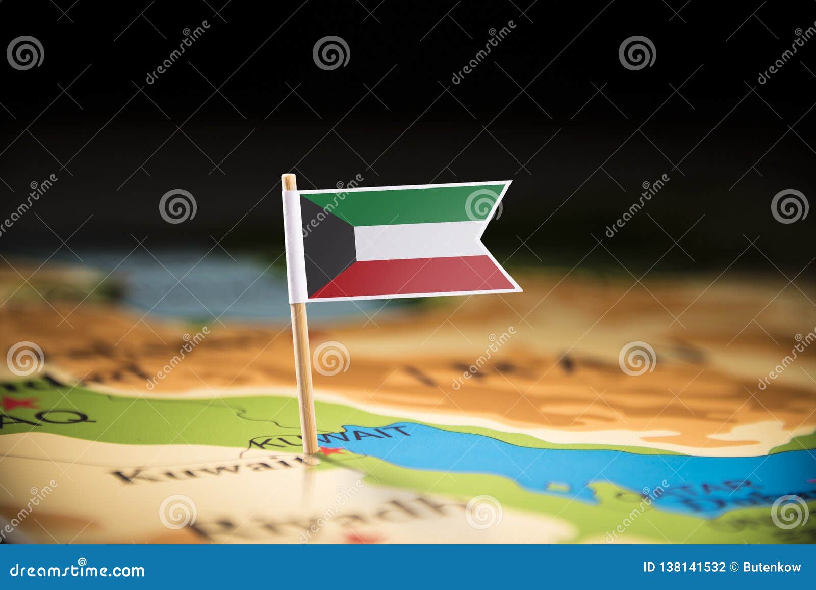 Kuwait Marked with a Flag on the Map Stock Photo - Image of identity ...