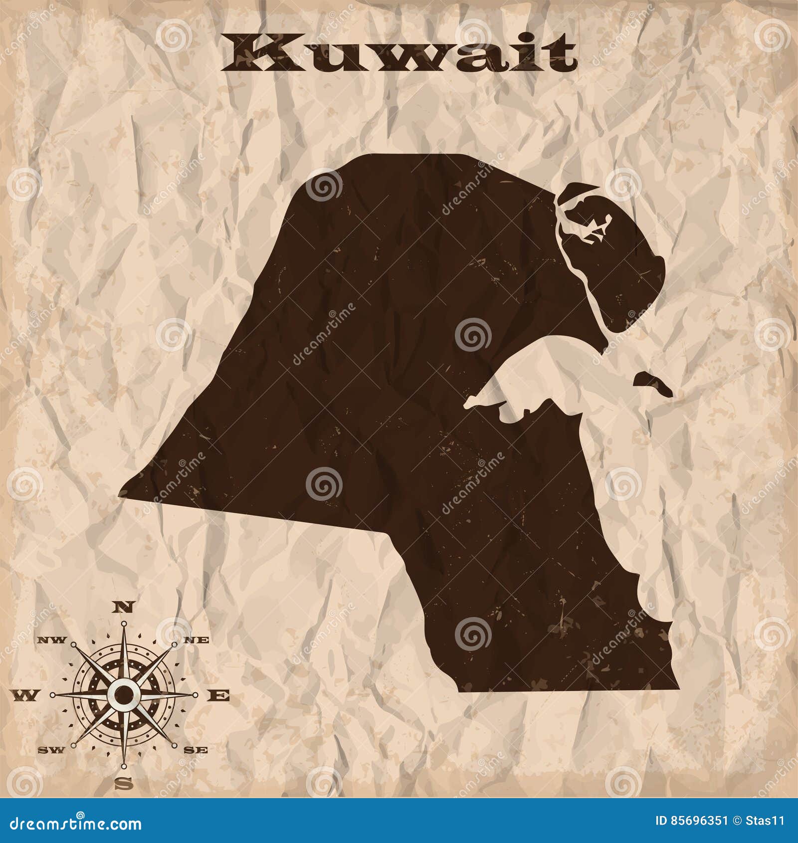 Kuwait Old Map with Grunge and Crumpled Paper. Vector Illustration ...