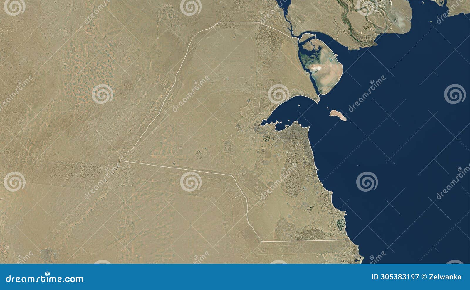 Kuwait Outlined. Low-res Satellite Stock Illustration - Illustration of ...