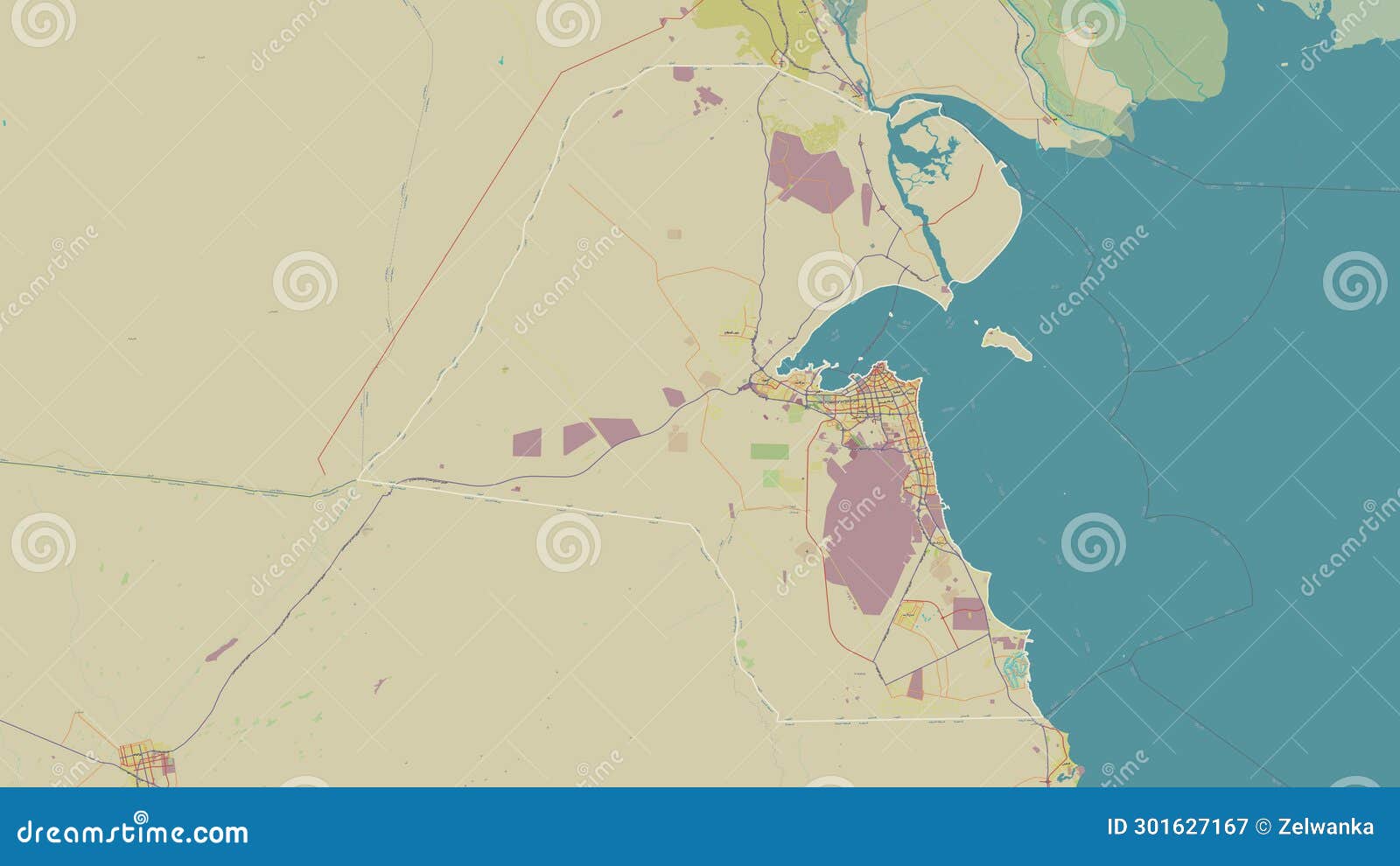 Kuwait Outlined. Topo Humanitarian Stock Illustration - Illustration of ...