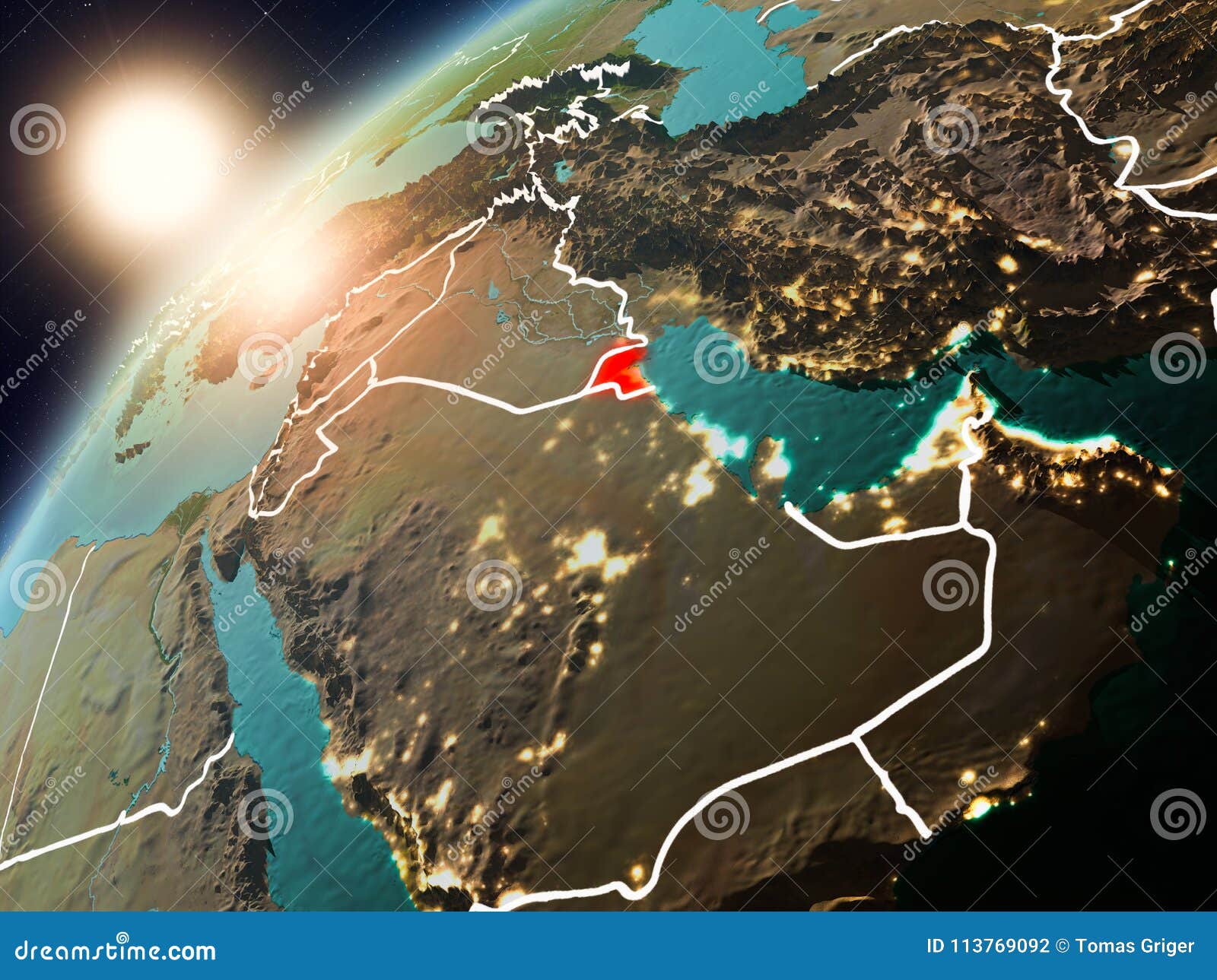 Kuwait on Planet Earth in Sunset Stock Illustration - Illustration of ...