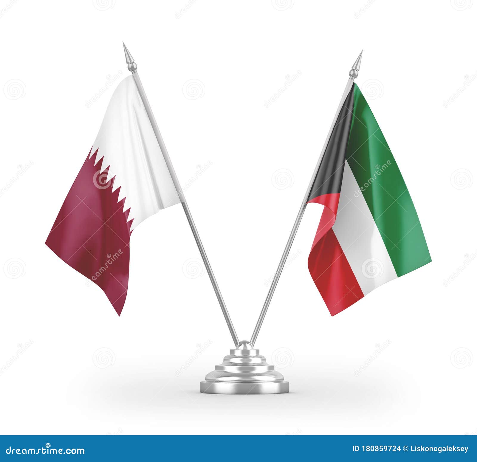 Kuwait and Qatar Table Flags Isolated on White 3D Rendering Stock ...