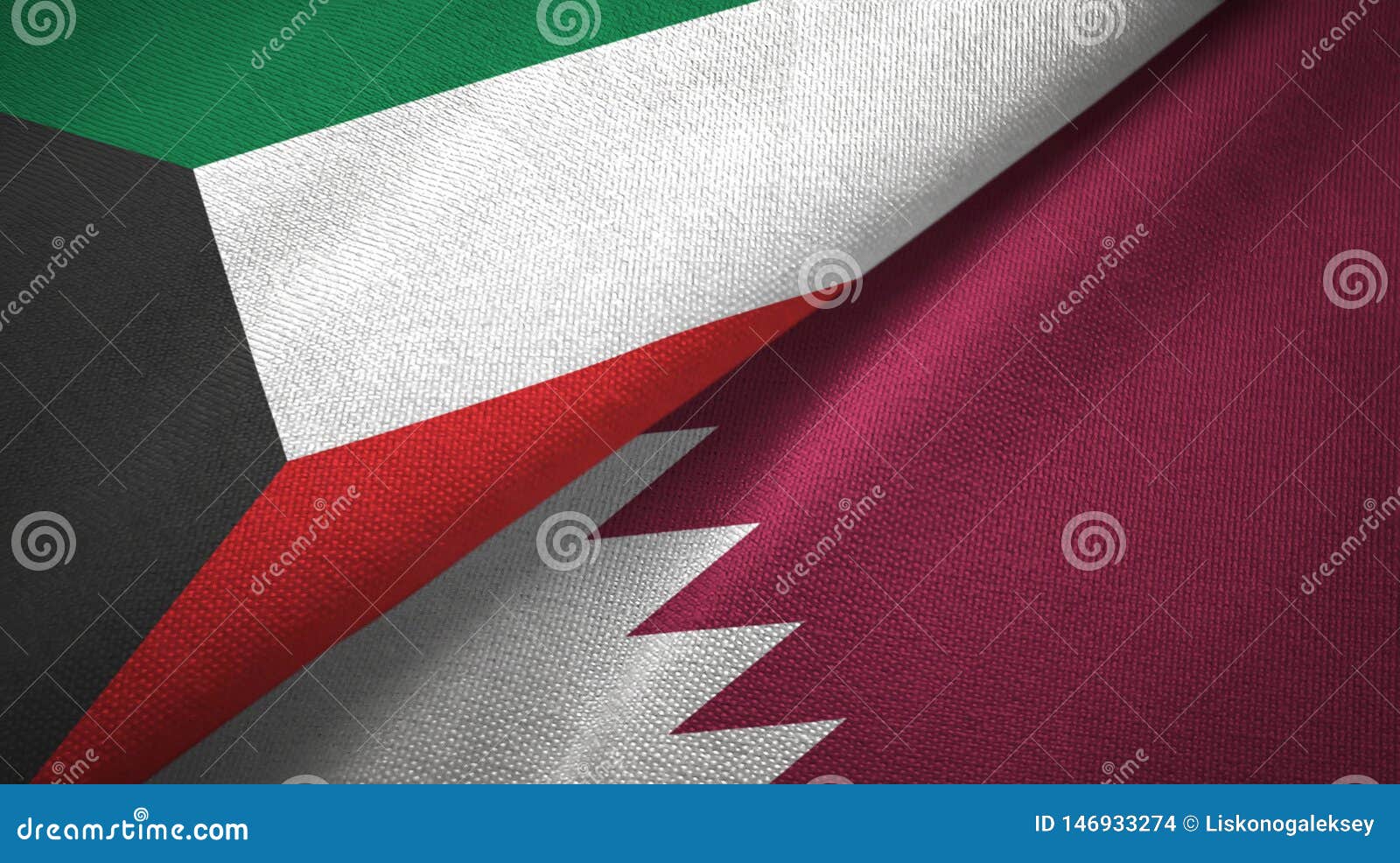 Kuwait and Qatar Two Flags Textile Cloth, Fabric Texture Stock ...