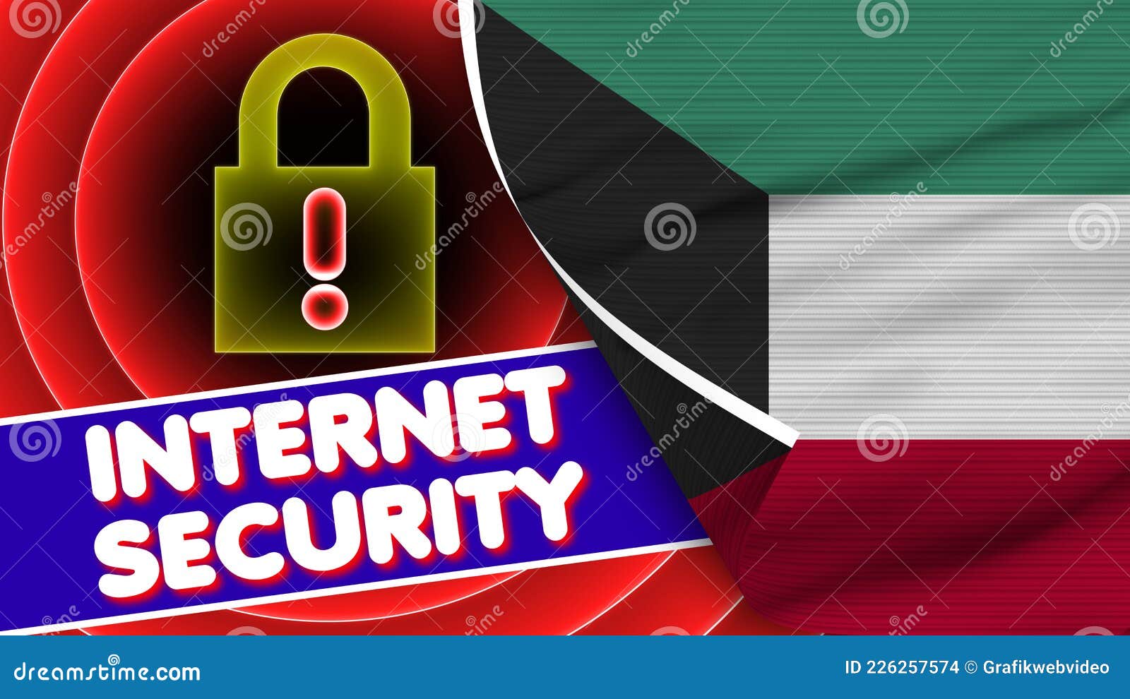 Kuwait Realistic Flag with Internet Security Title Fabric Texture 3D ...