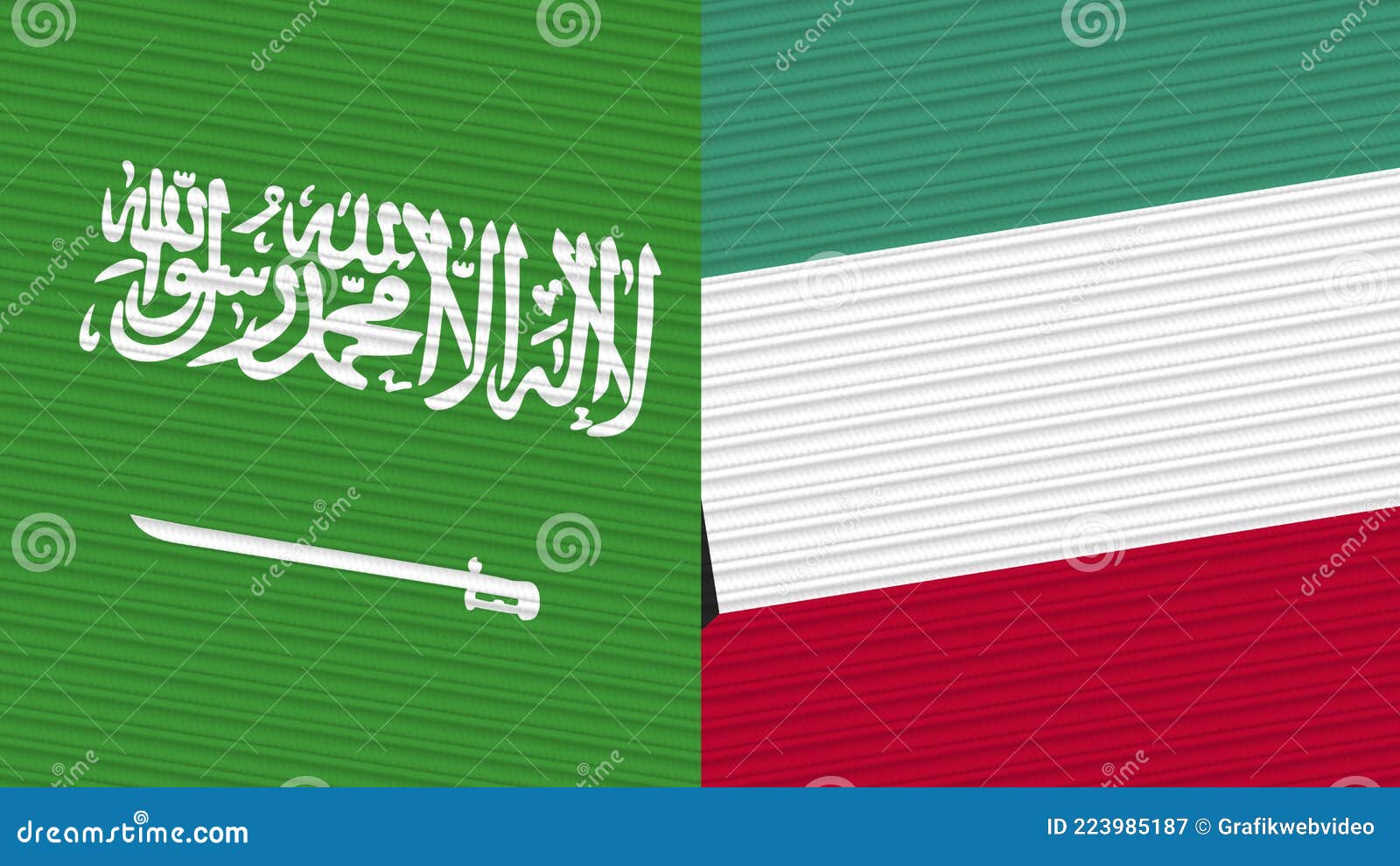 Kuwait and Saudi Arabia Flags Together Fabric Texture Illustration ...