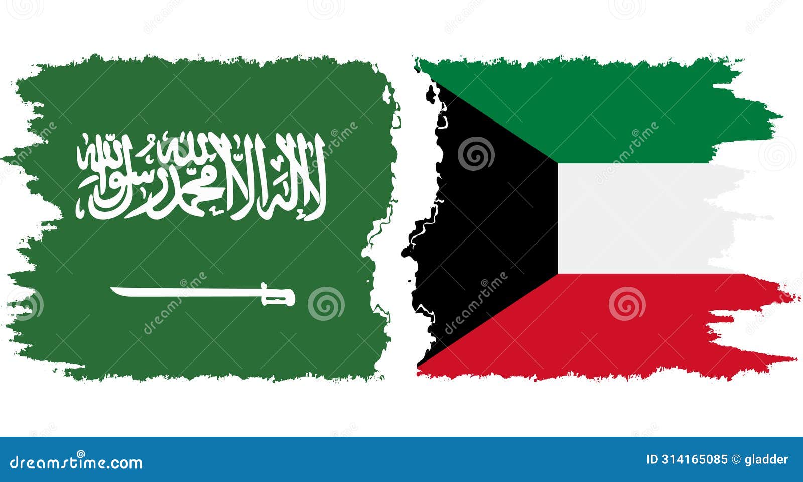 Kuwait and Saudi Arabia Grunge Flags Connection Vector Stock Vector ...