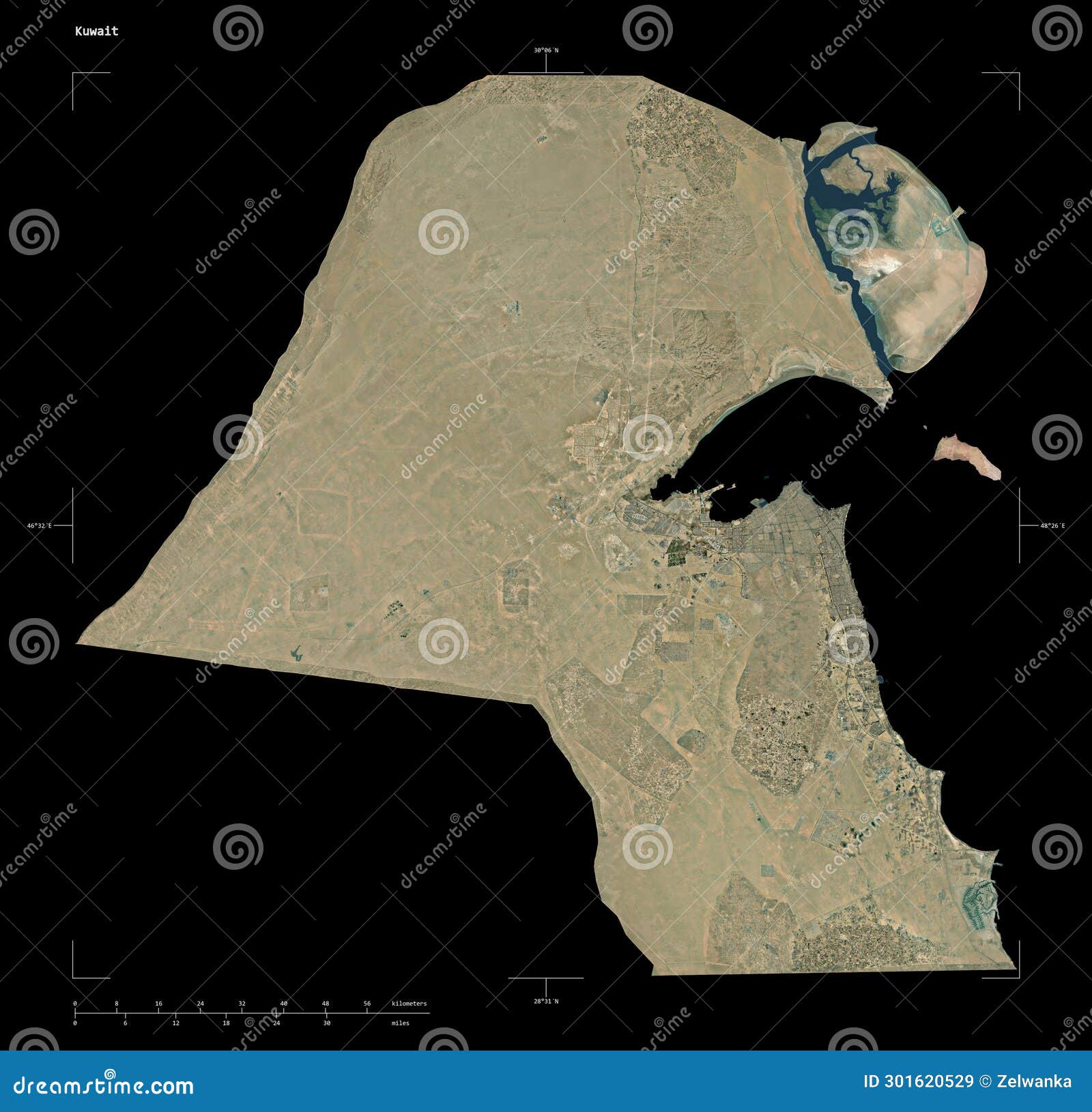 Kuwait Shape on Black. High-res Satellite Stock Illustration ...