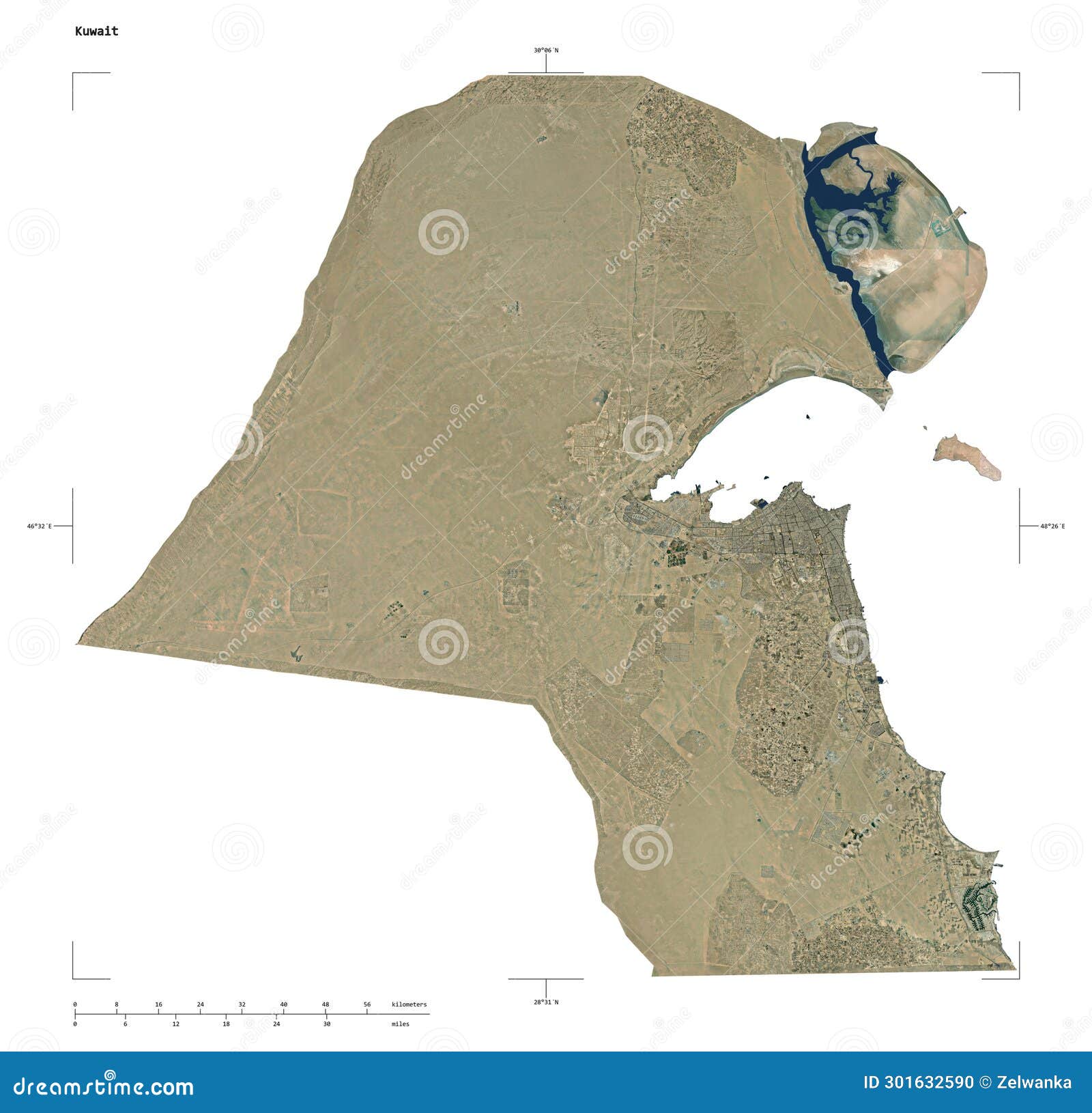 Kuwait Shape on White. Low-res Satellite Stock Illustration ...