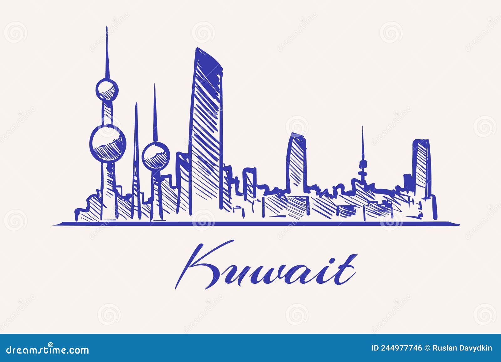 Kuwait Sketch Skyline. Kuwait Hand Drawn Vector Illustration. Isolated ...