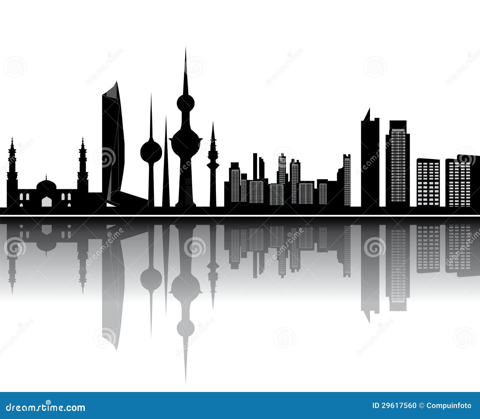Kuwait Skyline And Landmarks Silhouette Cartoon Vector | CartoonDealer ...